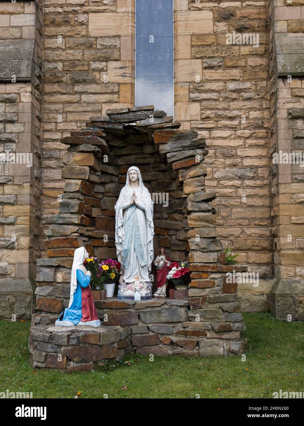 Architectural detail and statue at Our Lady and St Wilfred's Catholic ...