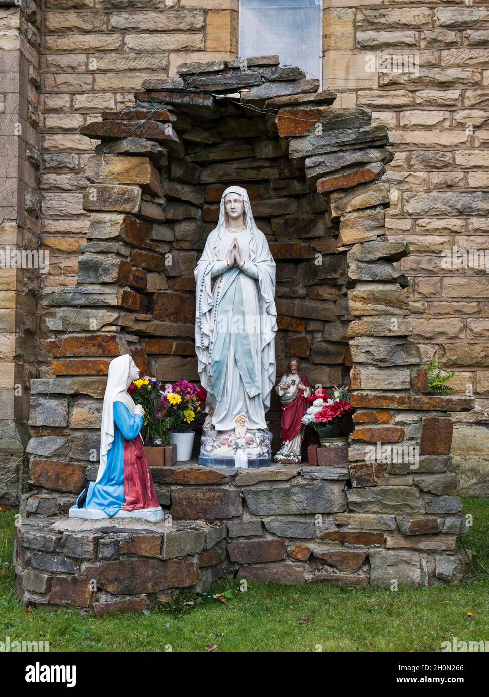 Architectural detail and statue at Our Lady and St Wilfred's Catholic ...