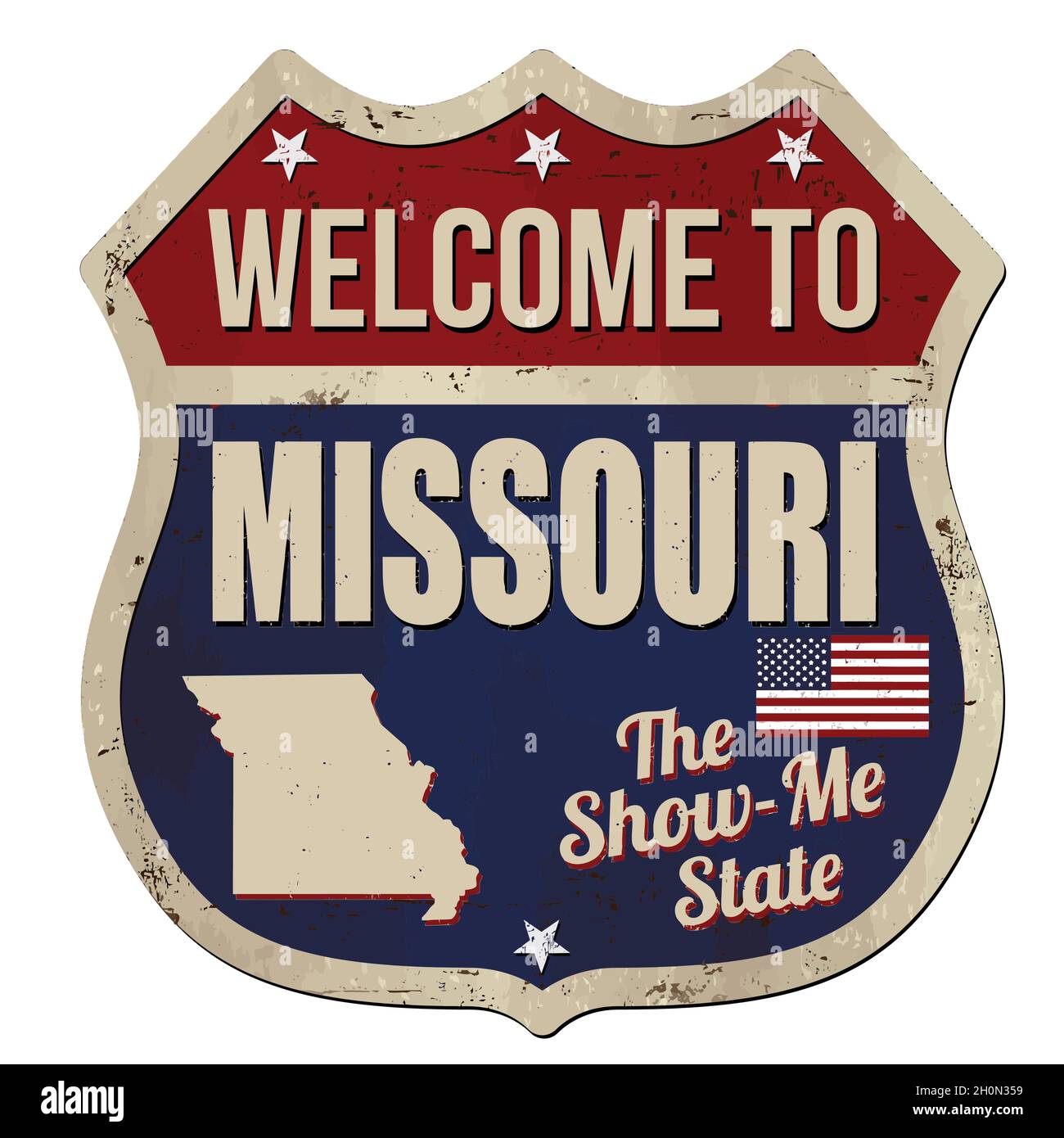 Welcome to Missouri vintage rusty metal sign on a white background ...