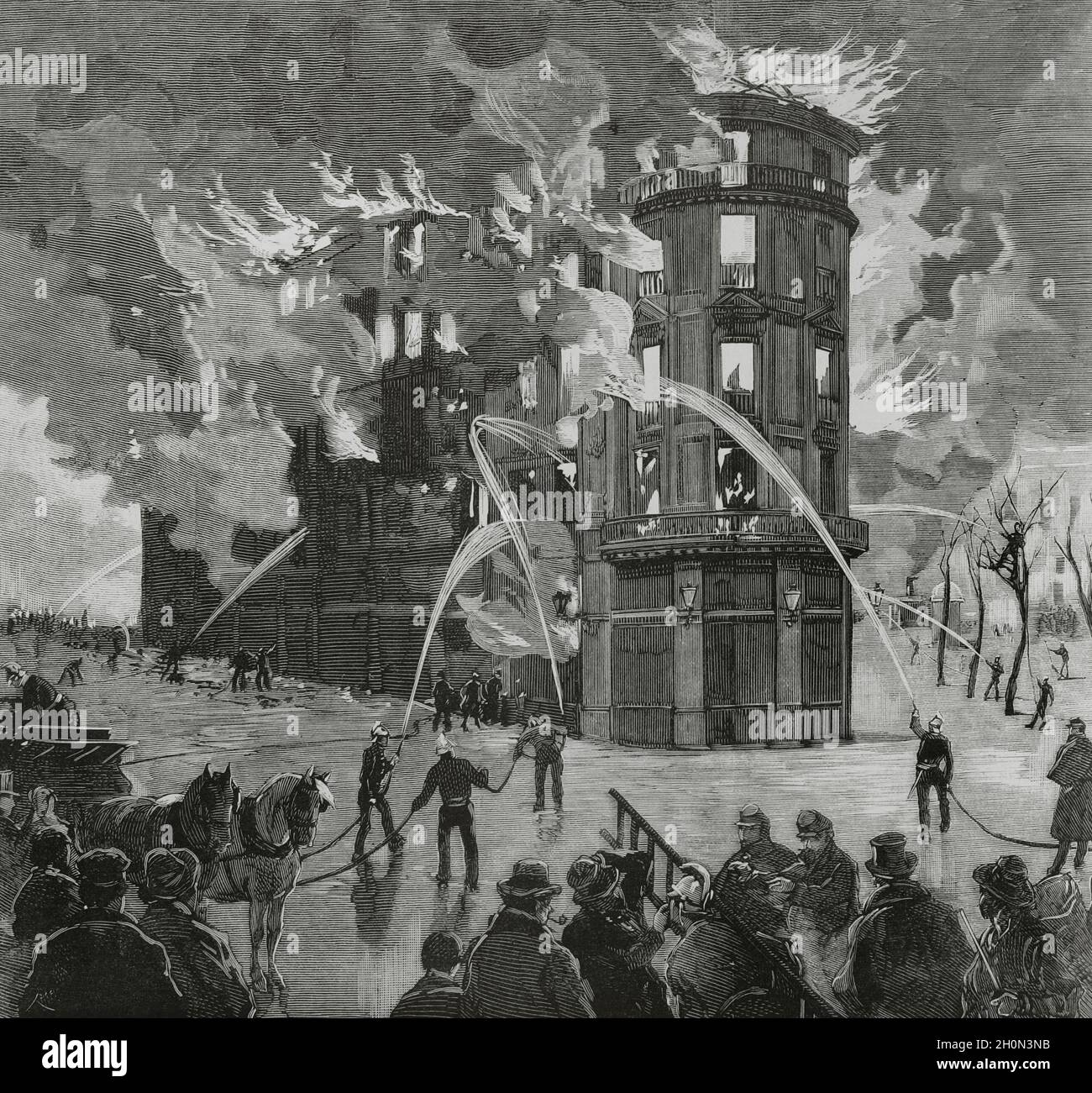 France, Paris. Fire in the "Printemps" department store (Grands ...