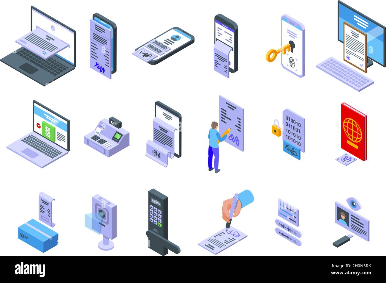 Handwriting Identification Icons Set Isometric Vector Access Approve