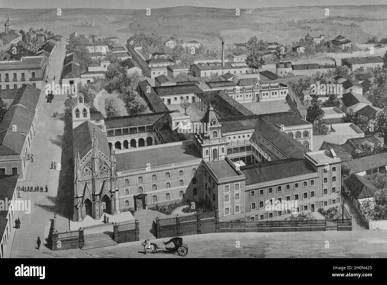 Island of Cuba, Guanabacoa. Panoramic view of the Escuelas Pias. First ...