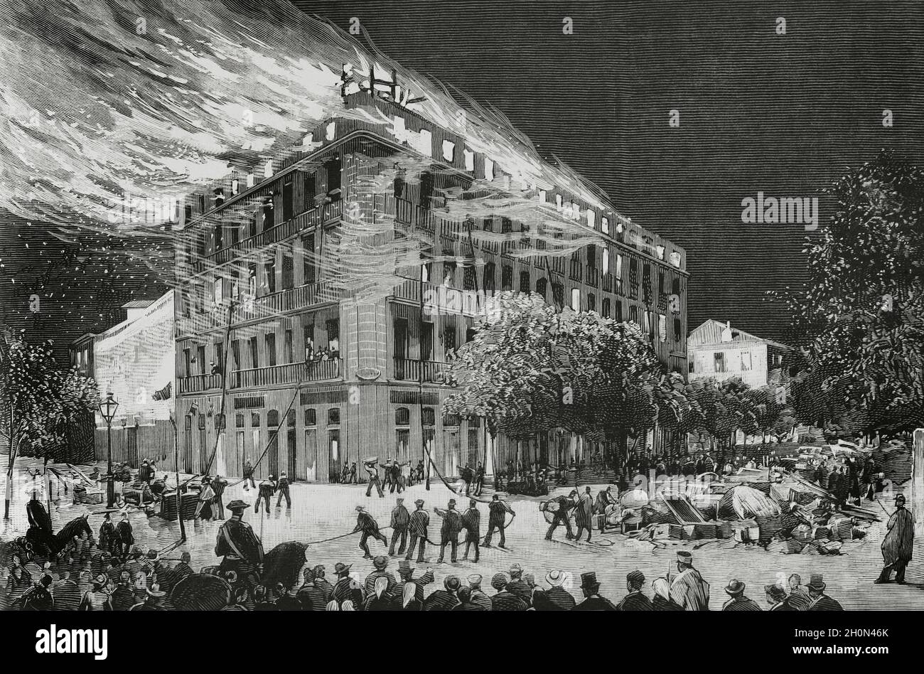Spain, Madrid. Fire in four buildings in Quintana street (Argüelles ...