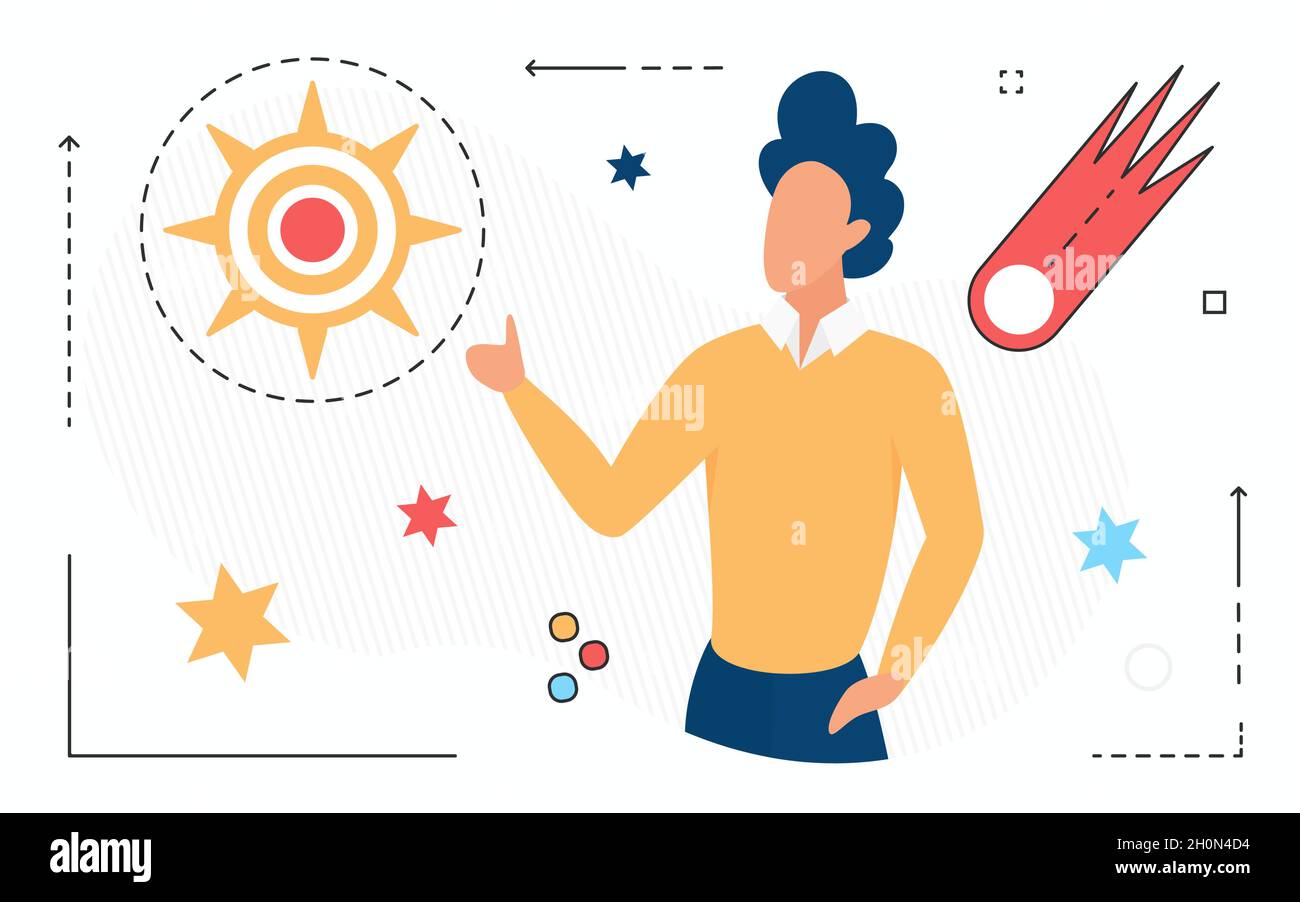 Astronomy, space science research vector illustration. Cartoon man and ...