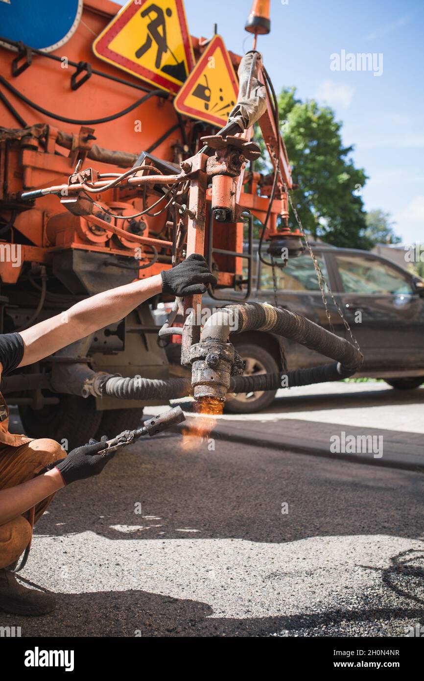 Supplying hot bitumen emulsion hi-res stock photography and images - Alamy
