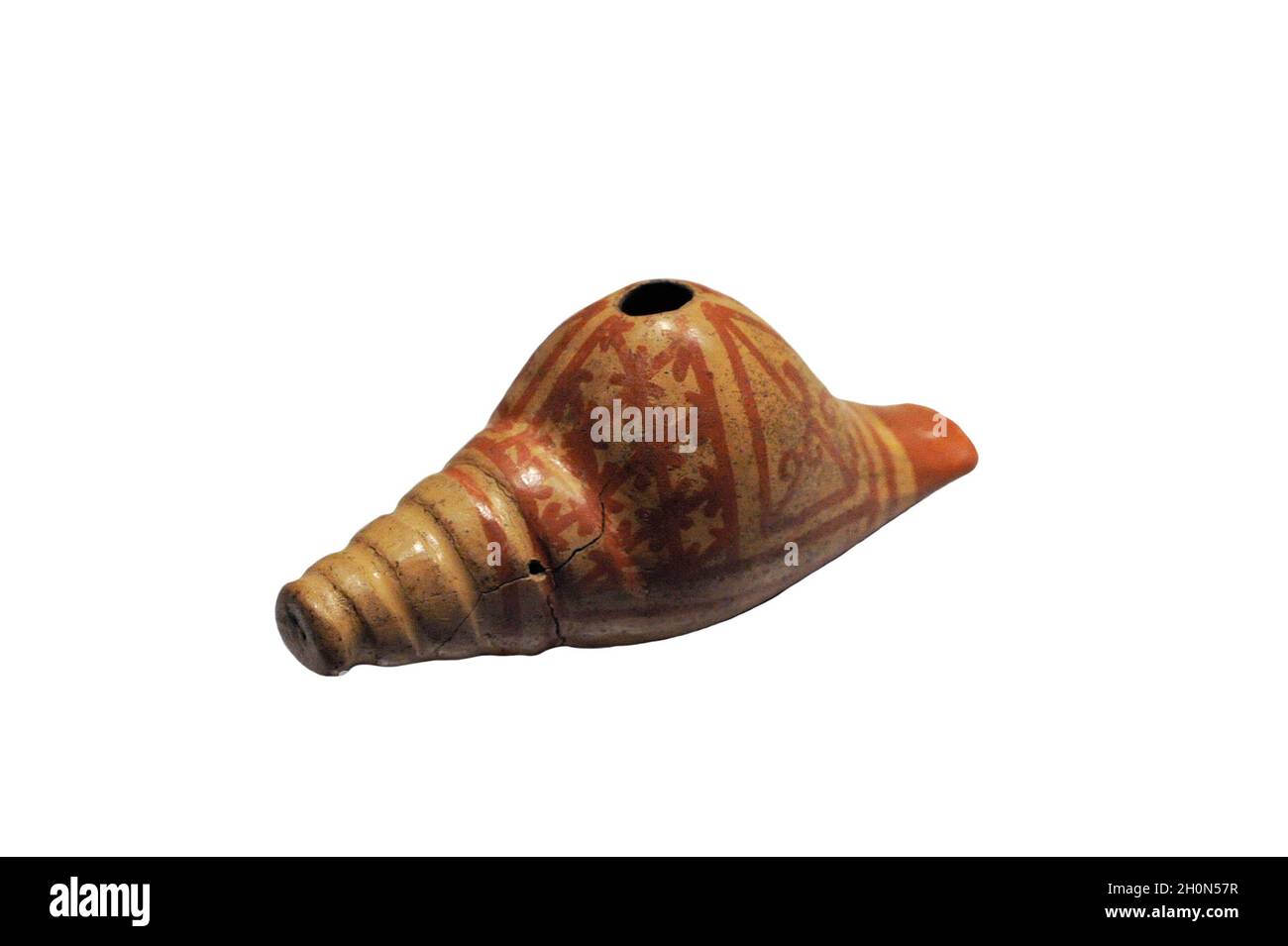 Nariño culture. Snail shaped musical instrument. Painted ceramic ...