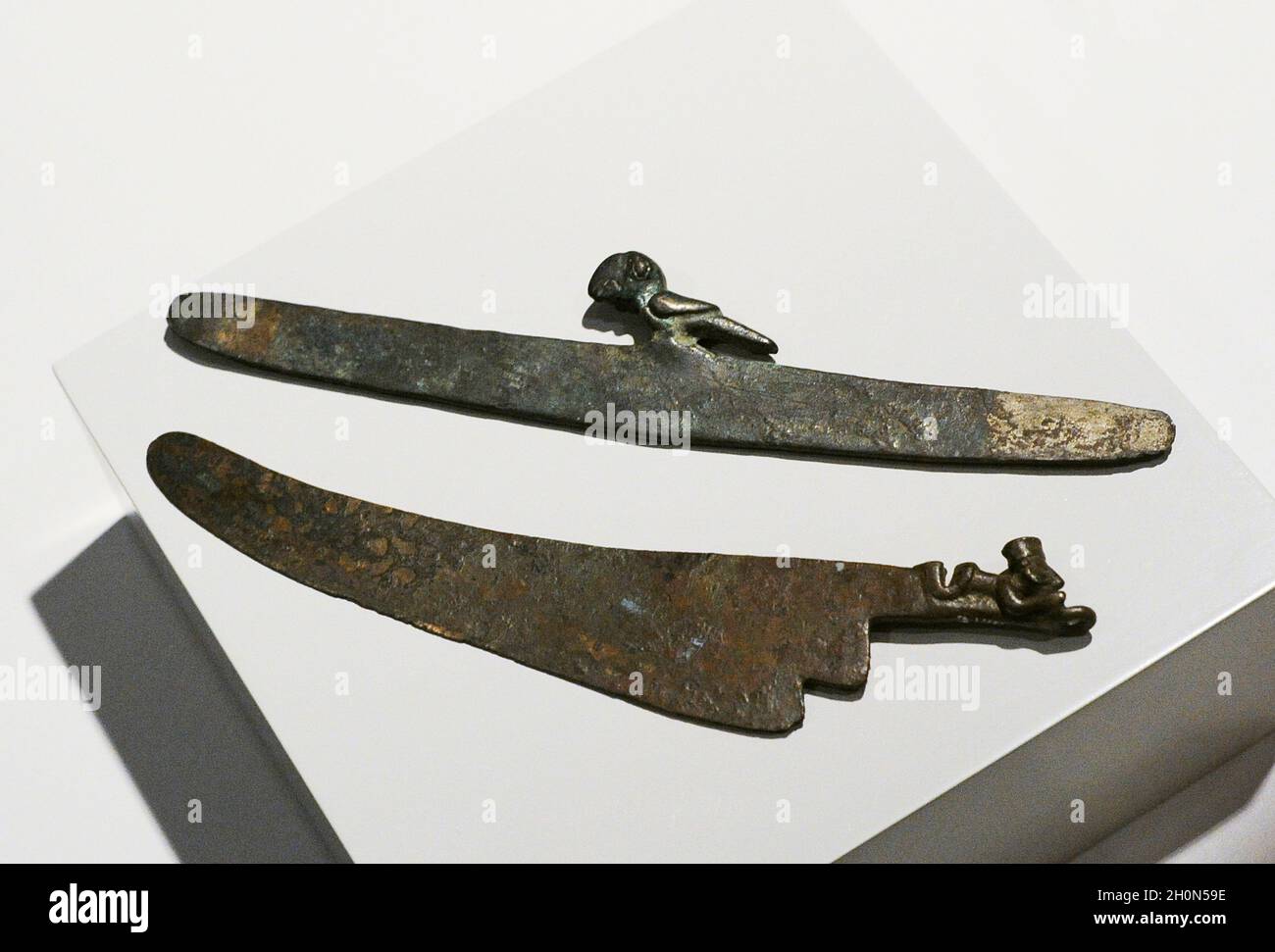 Ceremonial knife decorated with human figure (below). Bronze. Peru ...