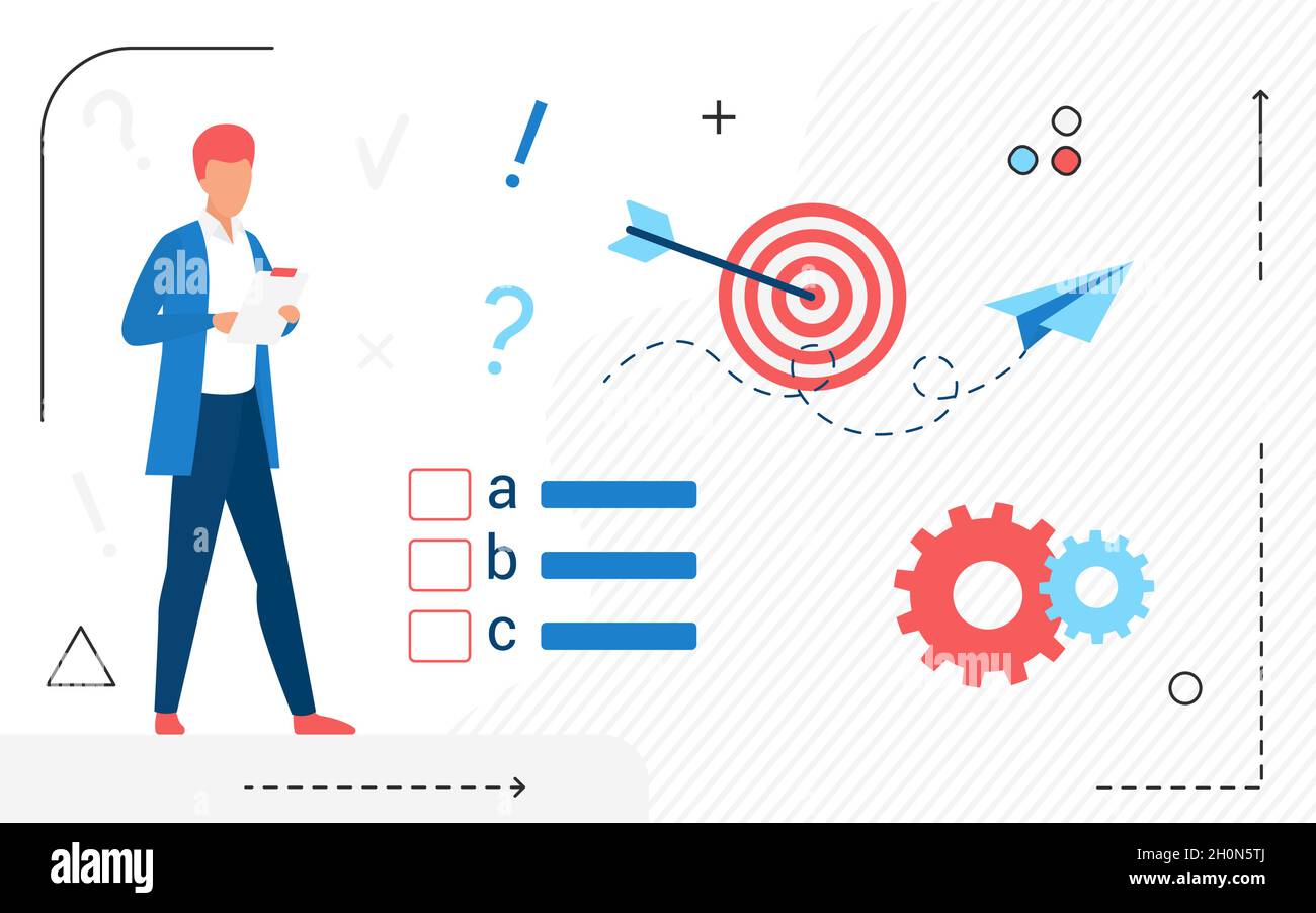 Businessman manager working with list analysis data report vector ...
