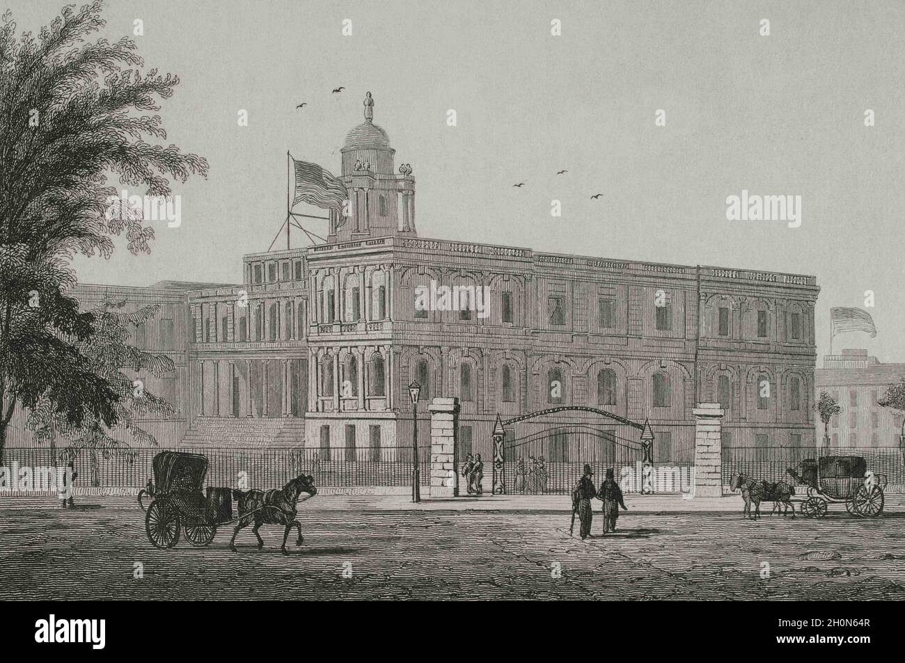 New York. City hall. Engraving by Arnout. Panorama Universal. History ...