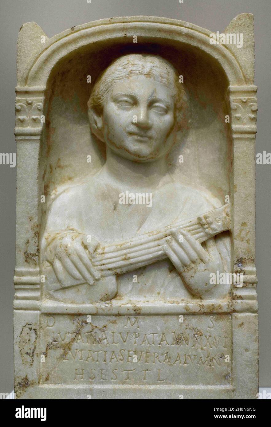Roman era. Stele of Lutatia Lupata. The young Lutatia is depicted ...