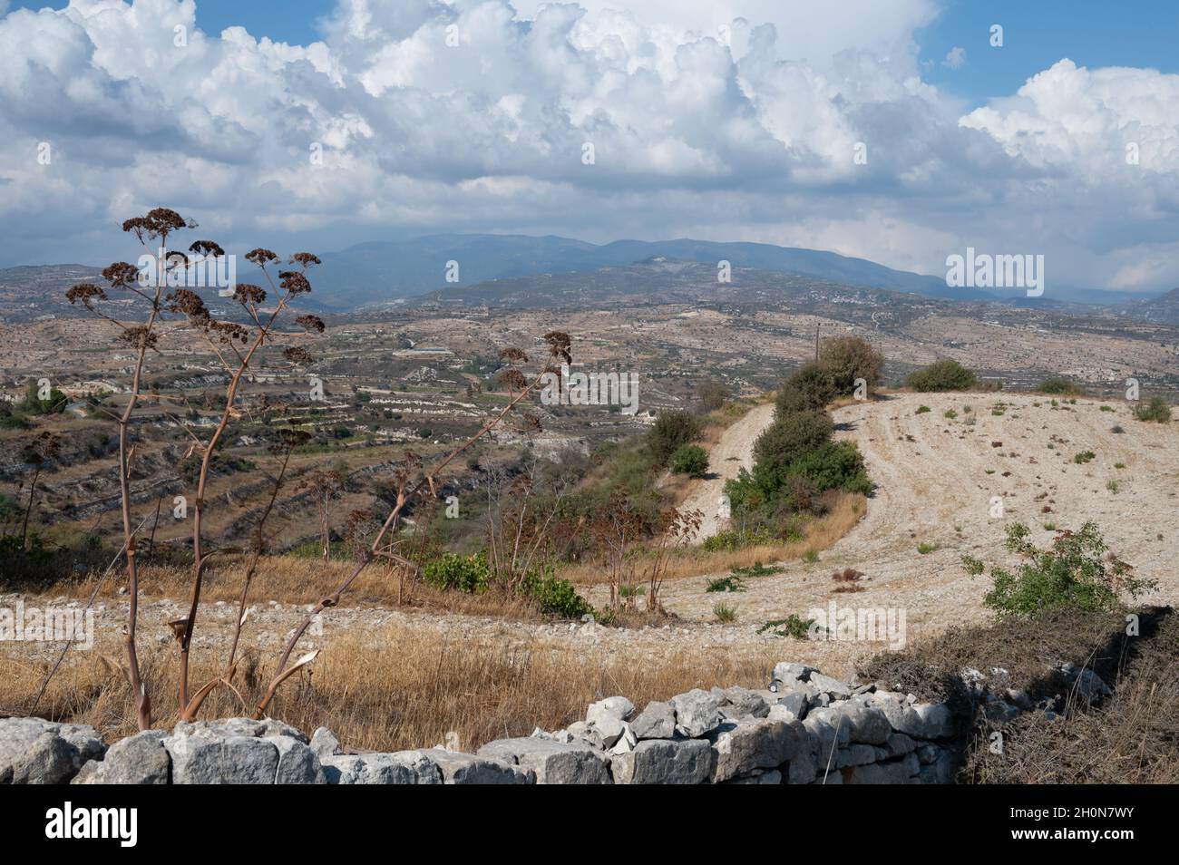 Aerial view on Troodos mountains, fertile valley with vineyards and ...
