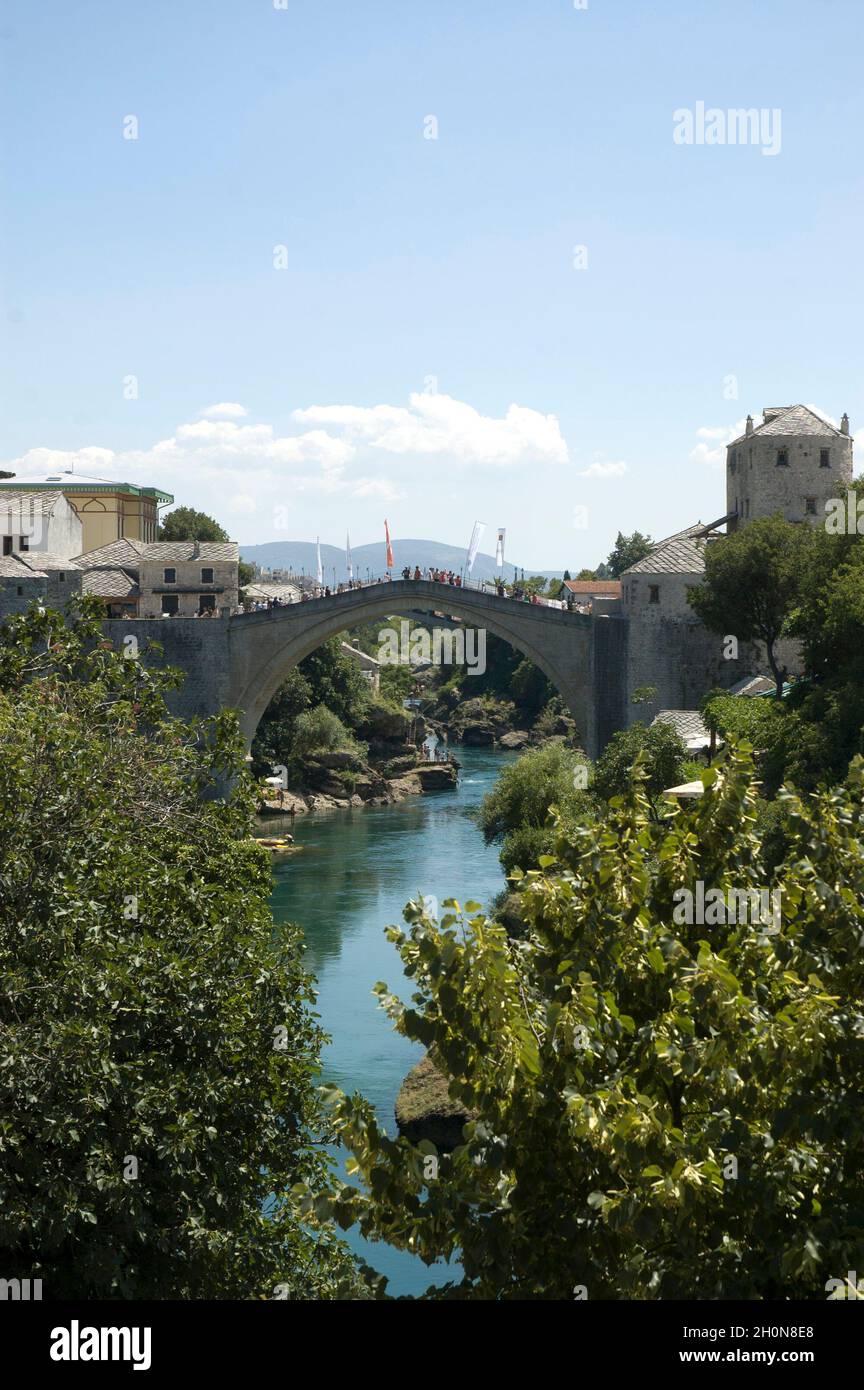 The city of Mostar in Bosnia and Herzegovina - View on Stari Most, old ...