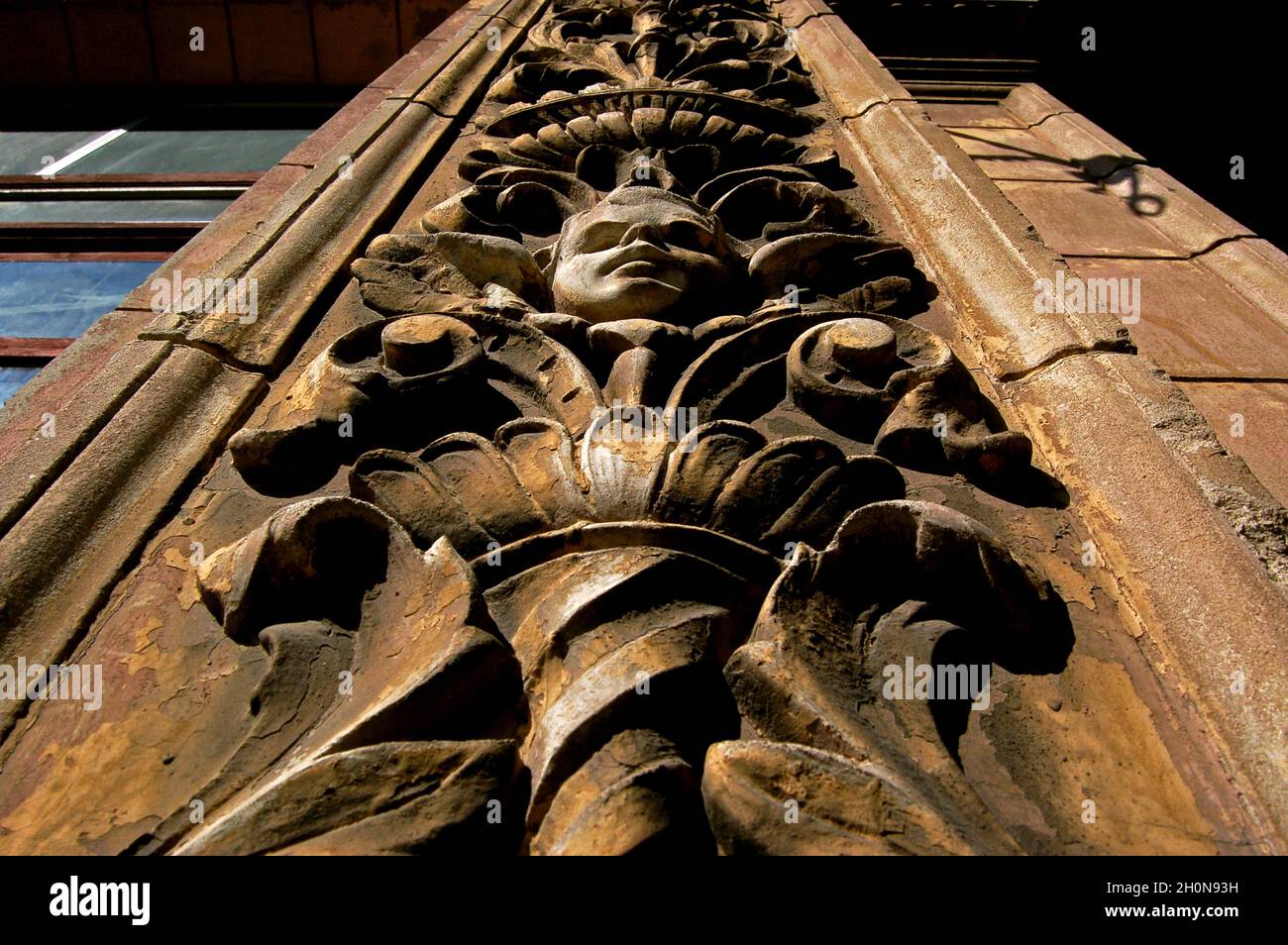 Stone carvings on the column of a building. Havana, Cuba. December 6 ...