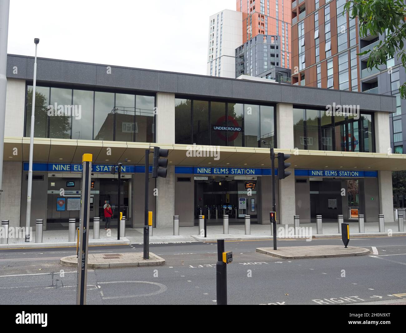Front view of the new Nine Elms underground tube station in London ...