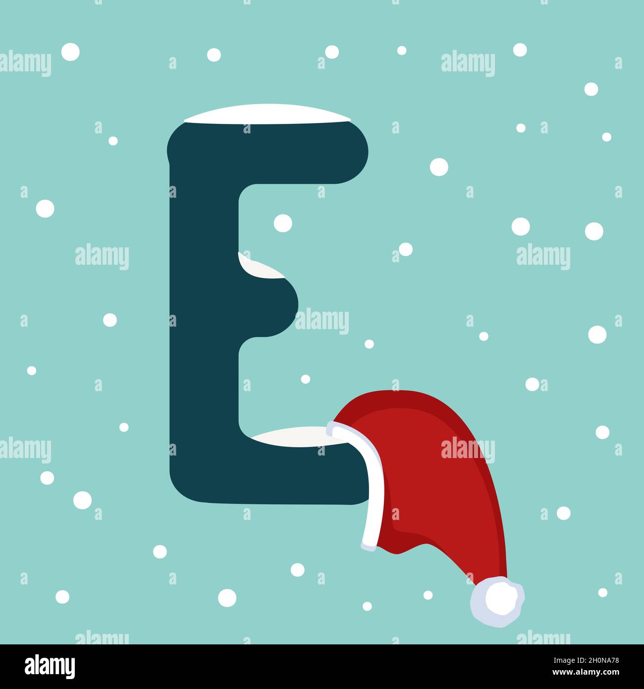 Letter E with snow and red Santa Claus hat. Festive font for Christmas ...