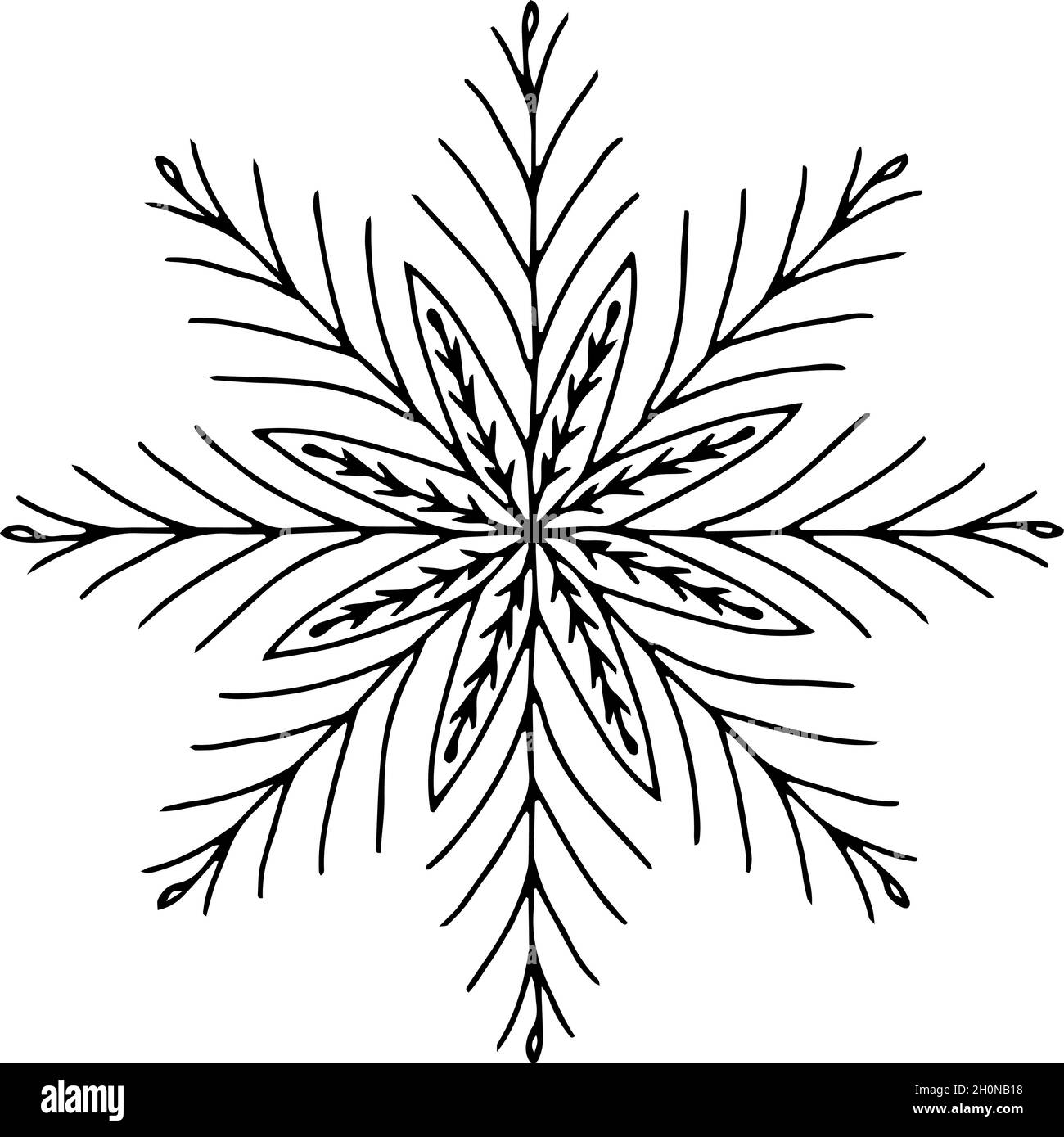 fantasy hand-drawn beautiful snowflake. decor element. monochrome ...