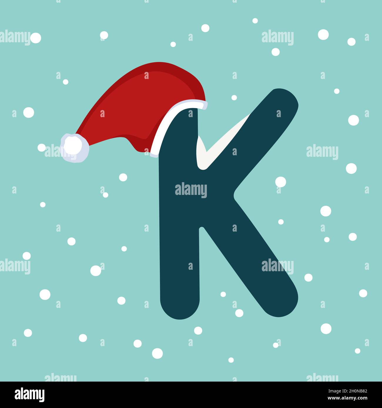 Letter K with snow and red Santa Claus hat. Festive font for Christmas ...