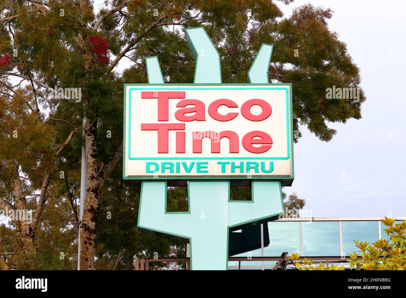Taco Time Northwest drive thru signage on a pole in Seattle, Washington ...