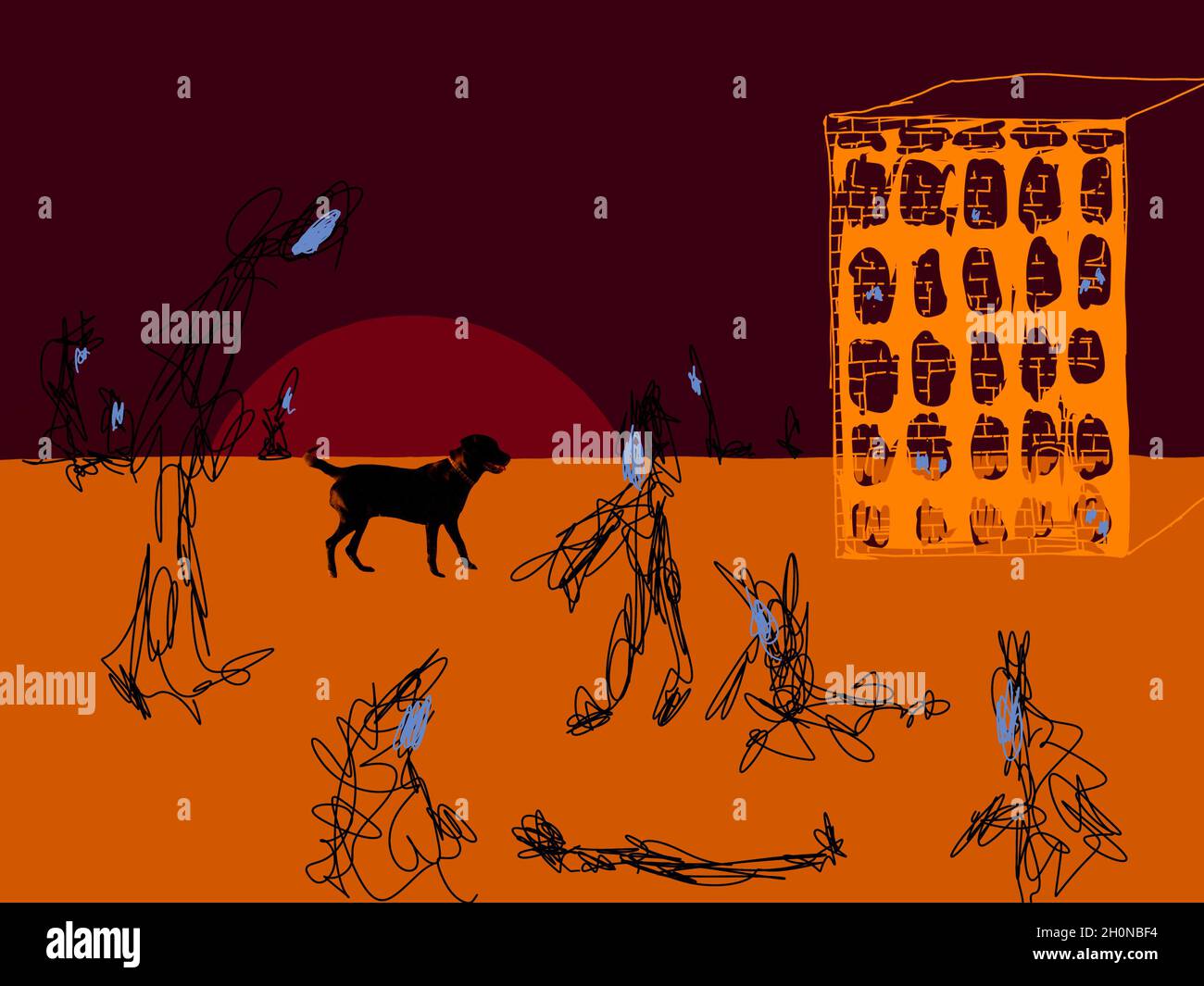 Apocalyptic city. Hand drawn illustration Stock Photo - Alamy