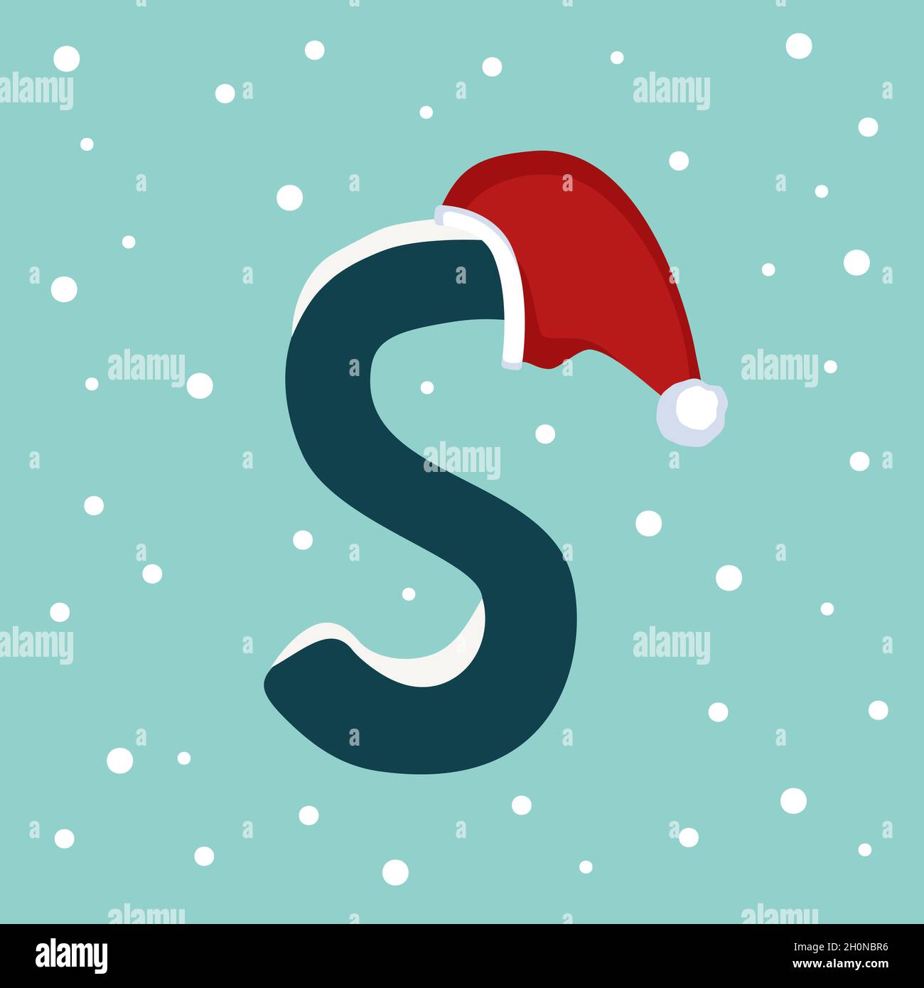 Letter S with snow and red Santa Claus hat. Festive font for Christmas ...