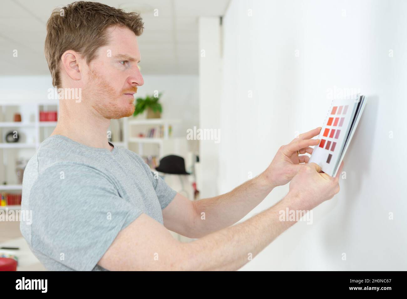 man picking the color for his wall Stock Photo - Alamy