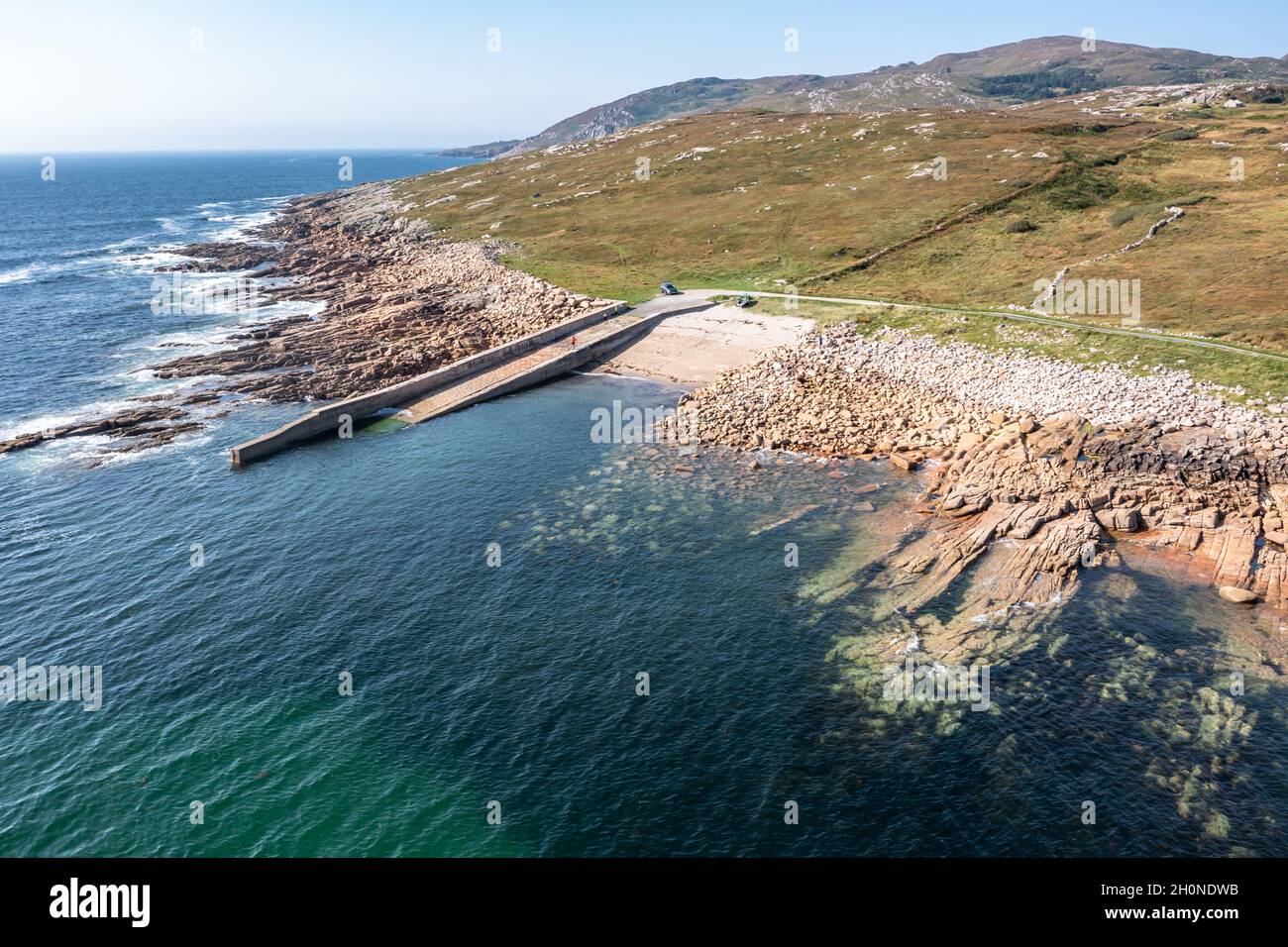 Aerial view of the pier by Marmeelan and Falcorrib south of Dungloe ...