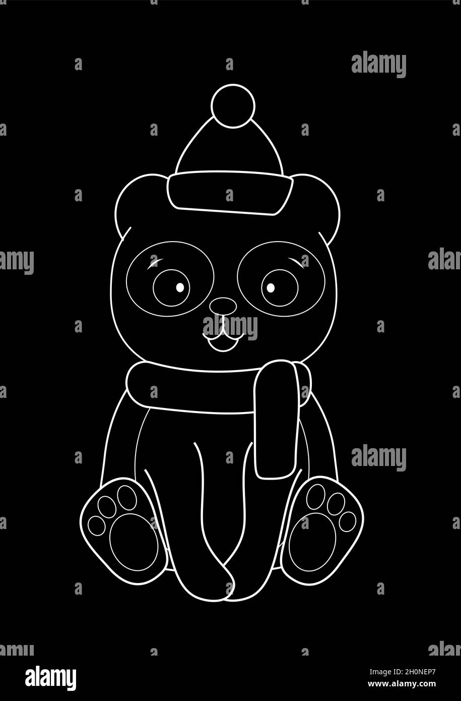 White chalk on a black panda with a scarf and cap Stock Vector Image ...