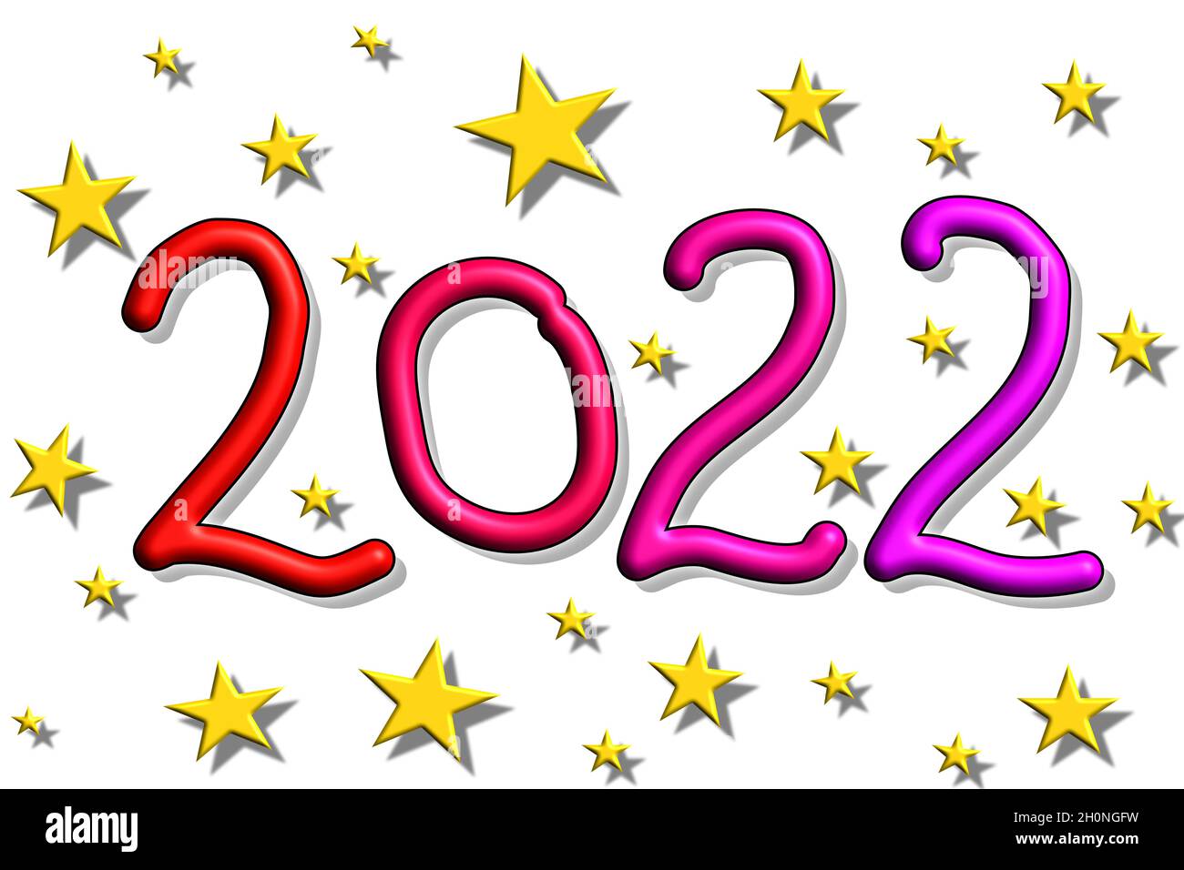 2022, colorful year date 3D illustration on white background with ...