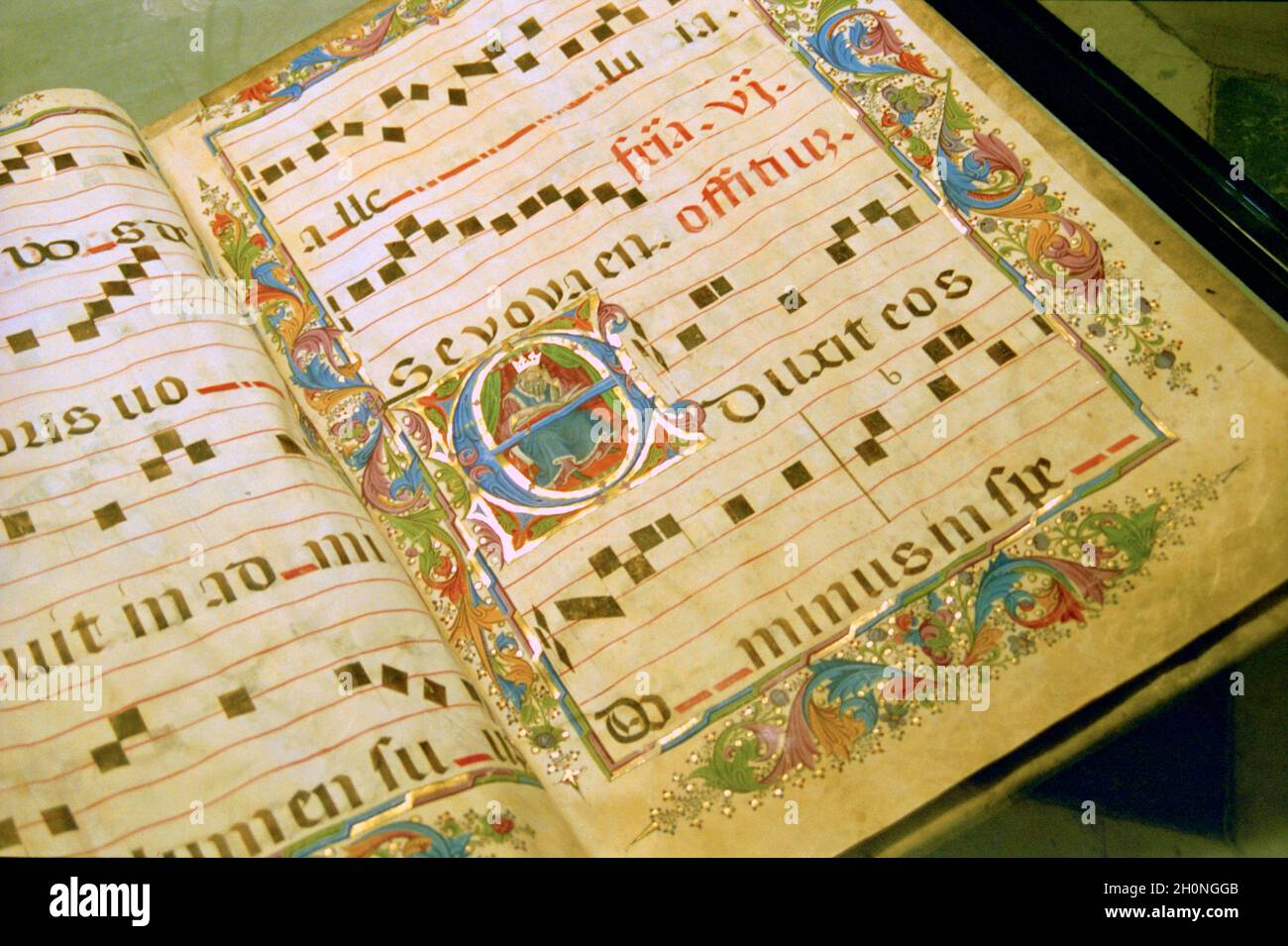 Medieval music score with square musical notation displayed in Seville ...
