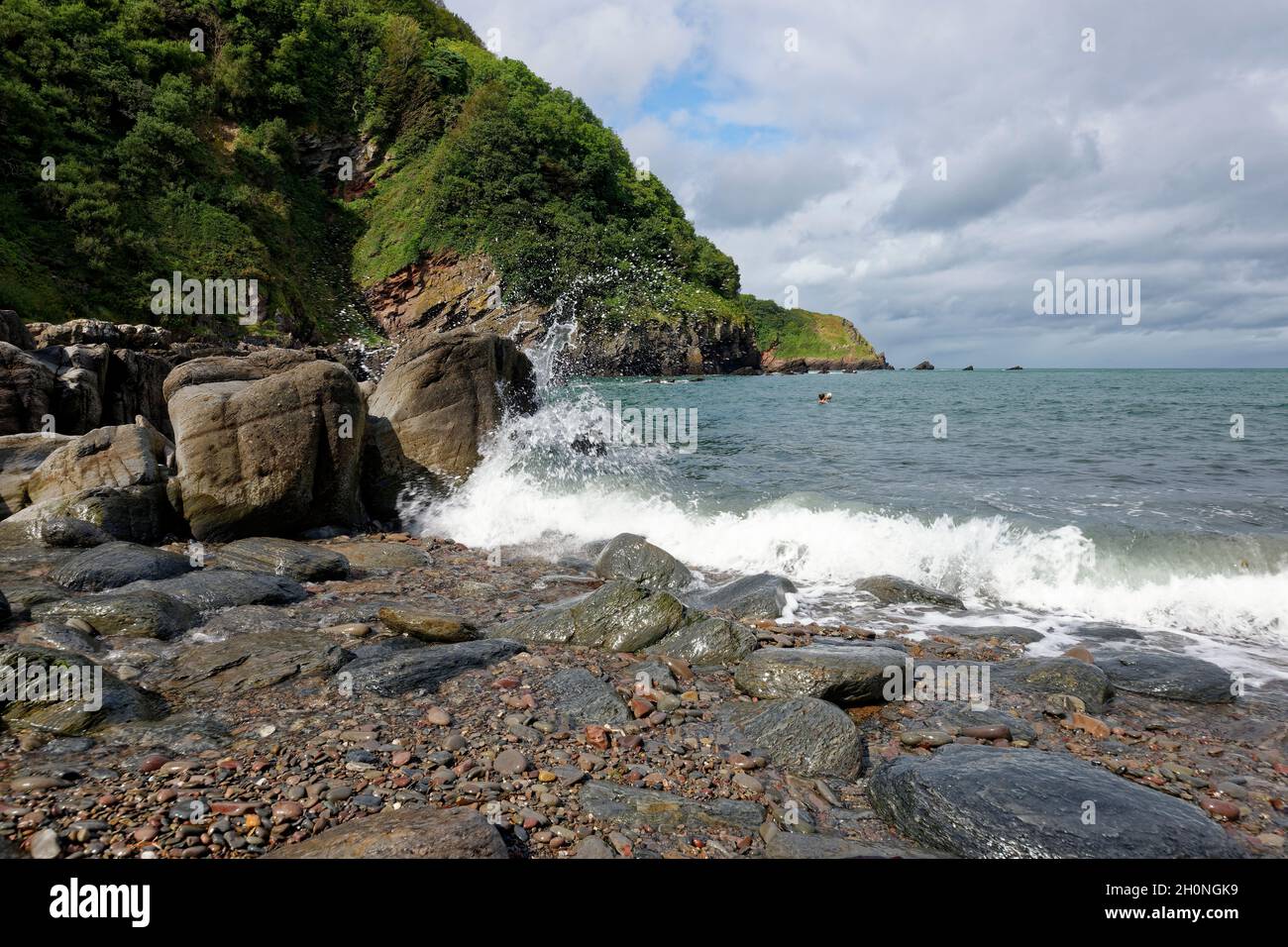 Lee Bay and Crock Point behind, Exmoor, Devon, UK Stock Photo - Alamy