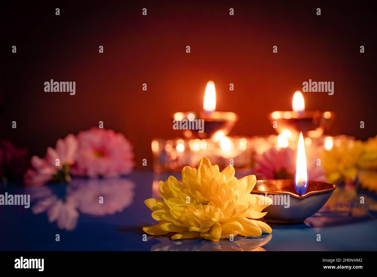 Happy Diwali. Traditional symbols of Indian festival of light. Burning ...