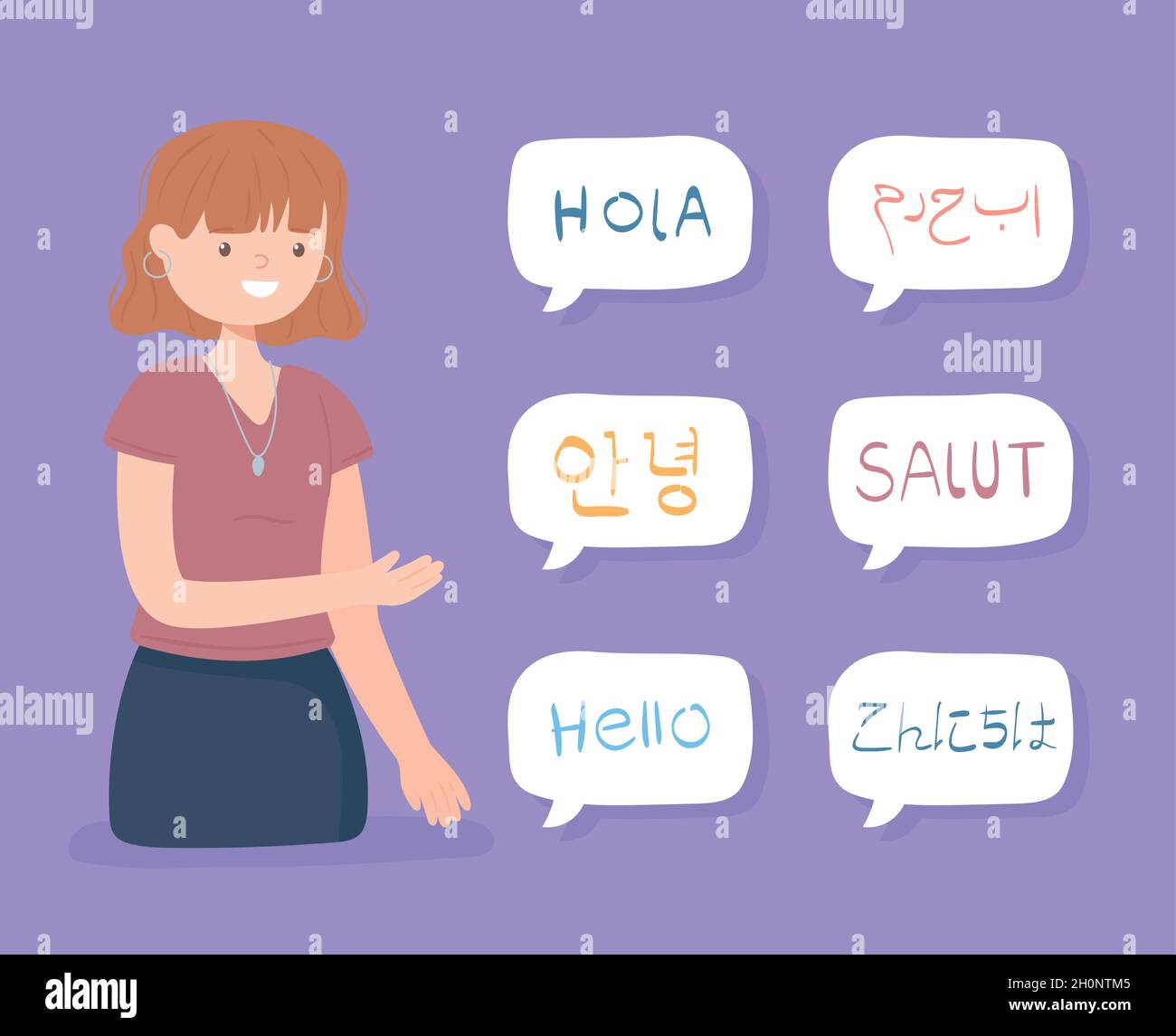 Girl saying hello to woman Stock Vector Images - Alamy