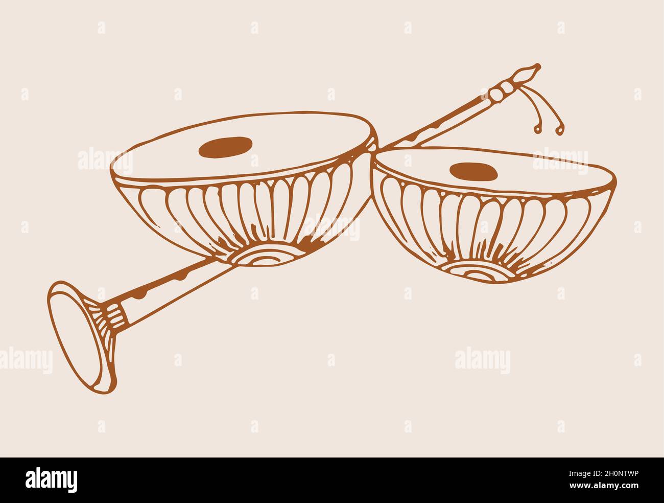 Sketch of Indian traditional music instruments like Shehnai, Dol, Tabla ...