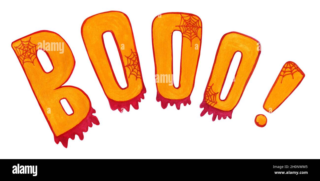 Yellow text Boo! with red stripes and cobwebs. Illustration for ...
