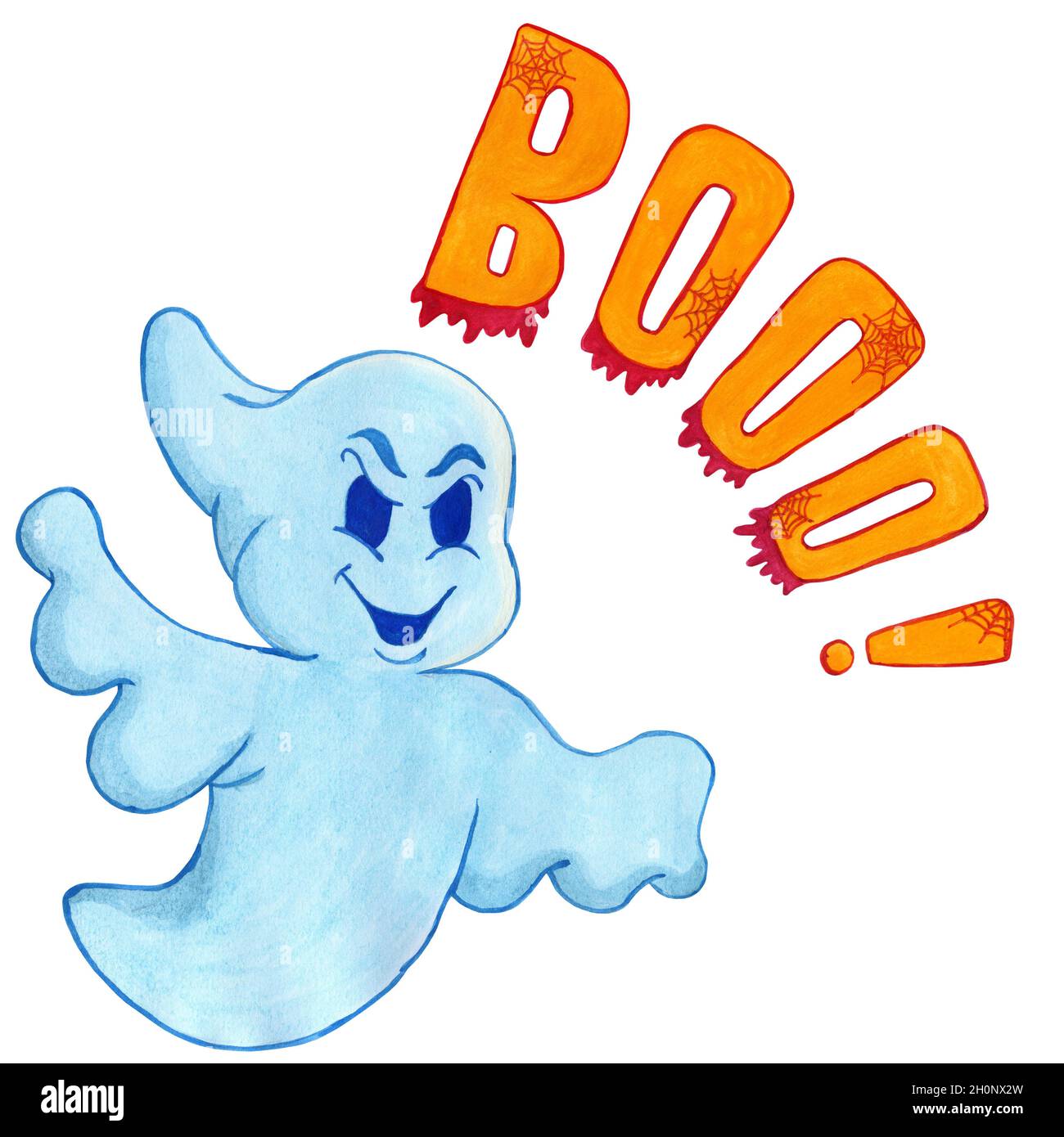 Scary and funny talking boo ghost. Blue ghost. Halloween illustration ...
