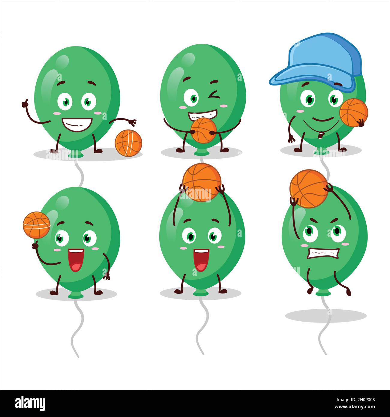 Talented green balloons cartoon character as a basketball athlete ...