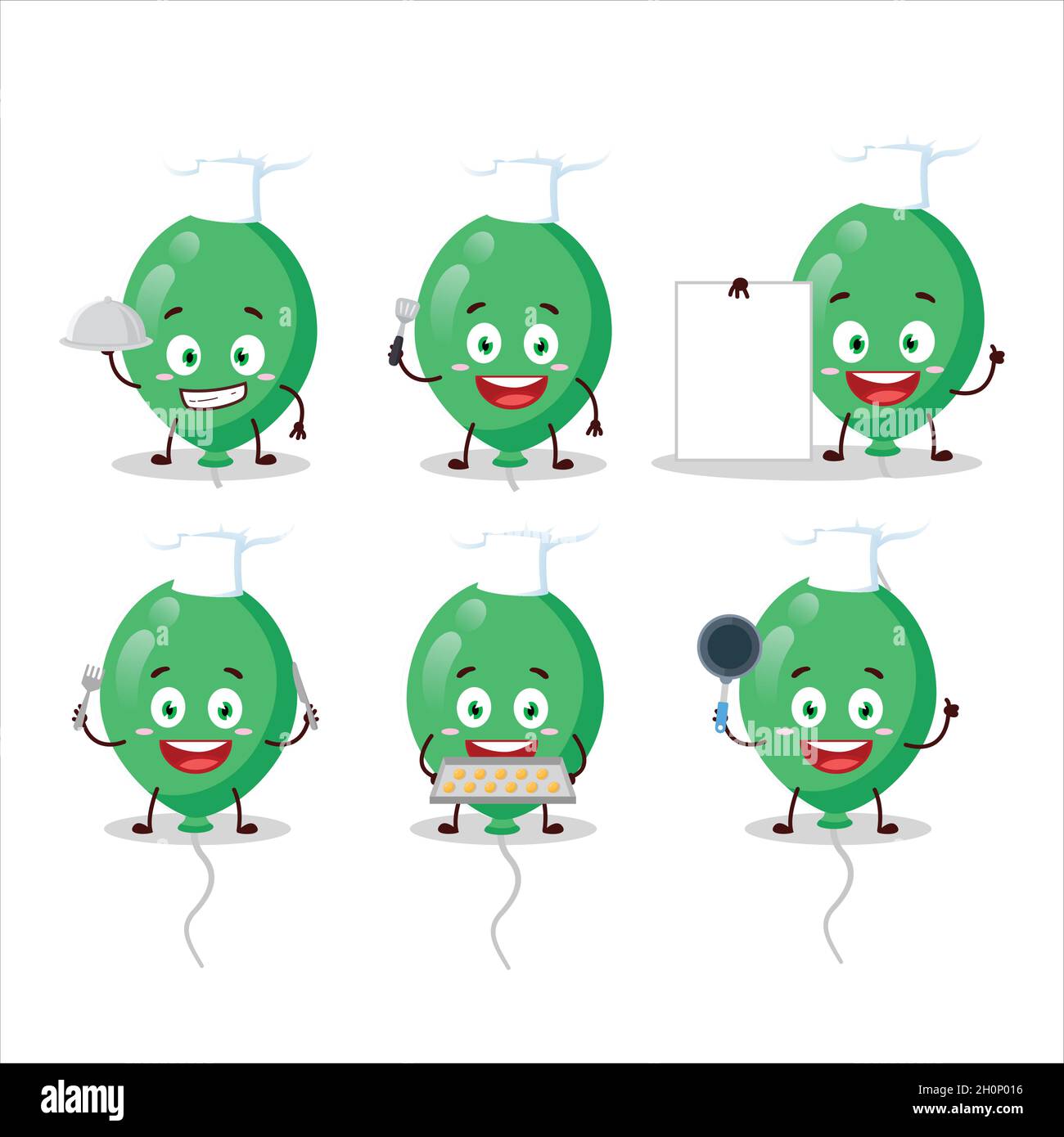 Cartoon character of green balloons with various chef emoticons. Vector ...