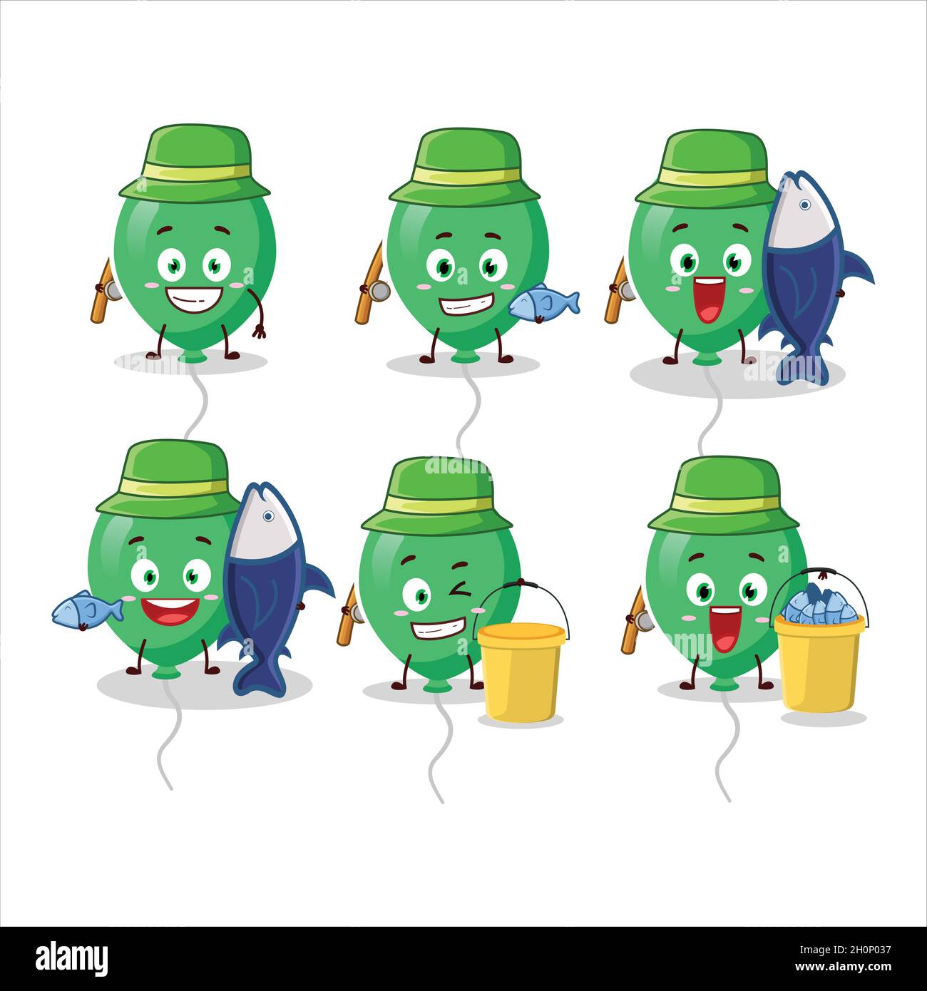 A fisherman green balloons cartoon picture catch a big fish. Vector ...