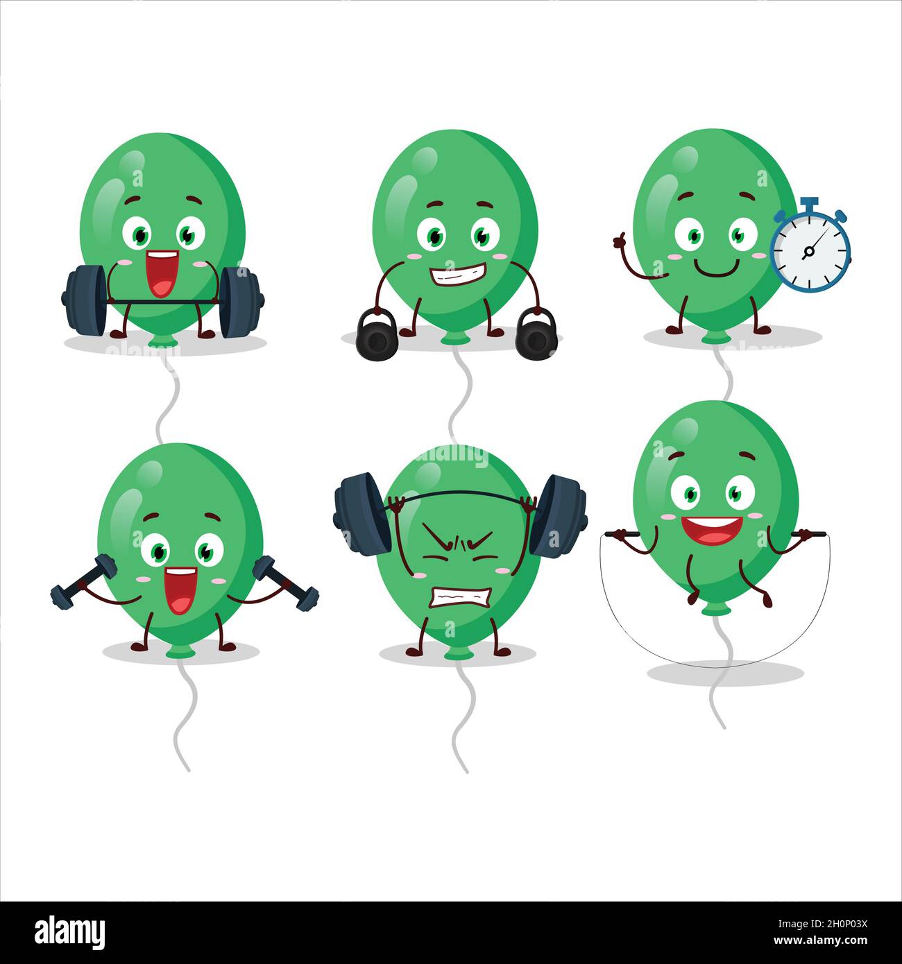 A healthy green balloons cartoon style trying some tools on Fitness ...