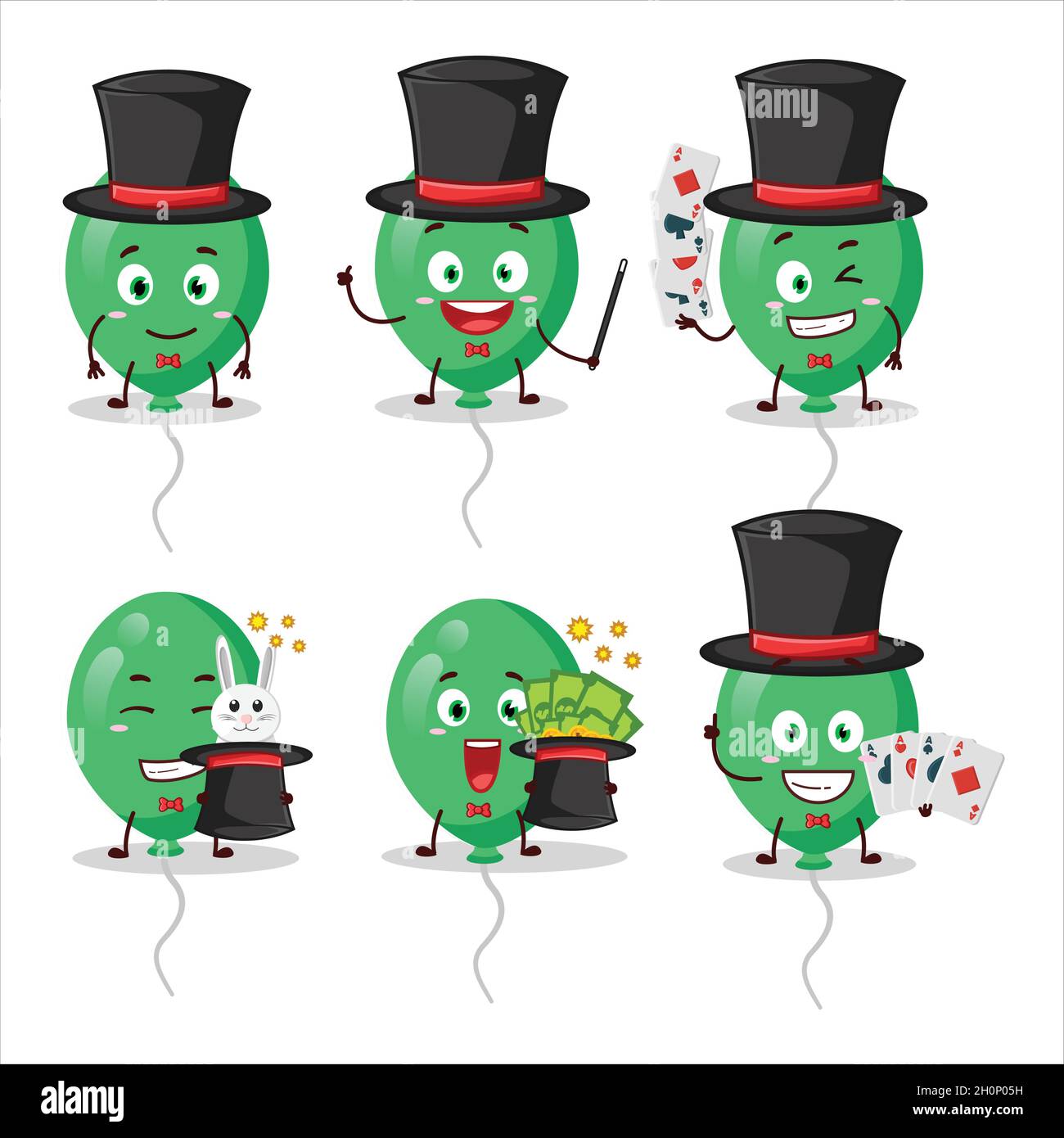 A green balloons Magician cartoon character perform on a stage. Vector ...
