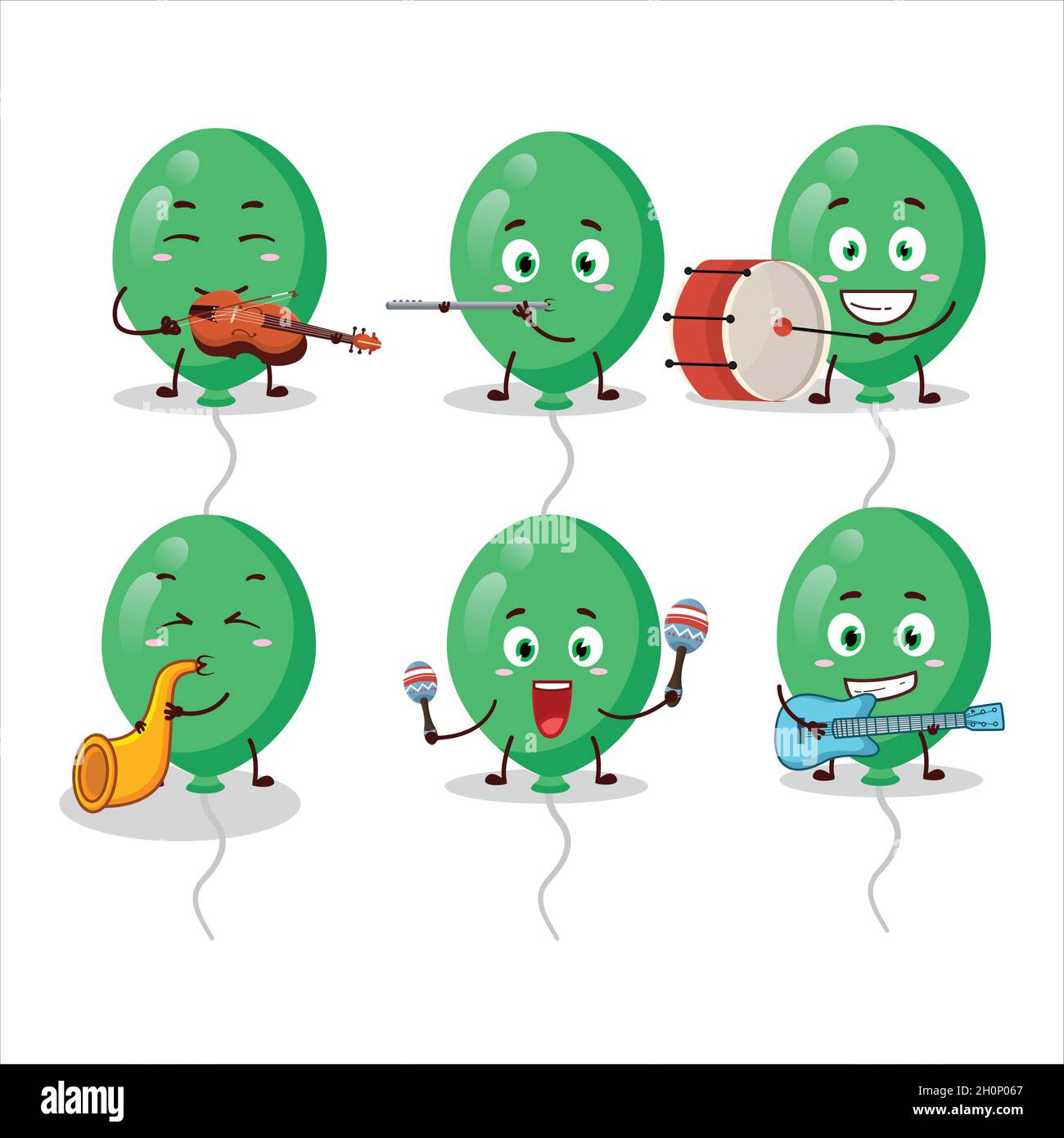 Cartoon character of green balloons playing some musical instruments ...