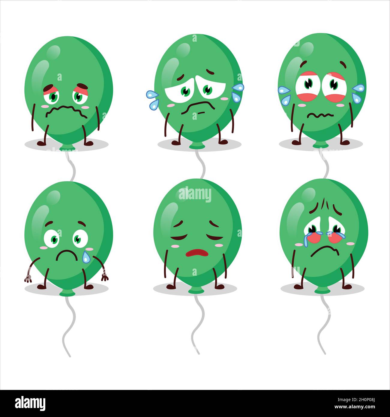 Green balloons cartoon character with sad expression. Vector ...