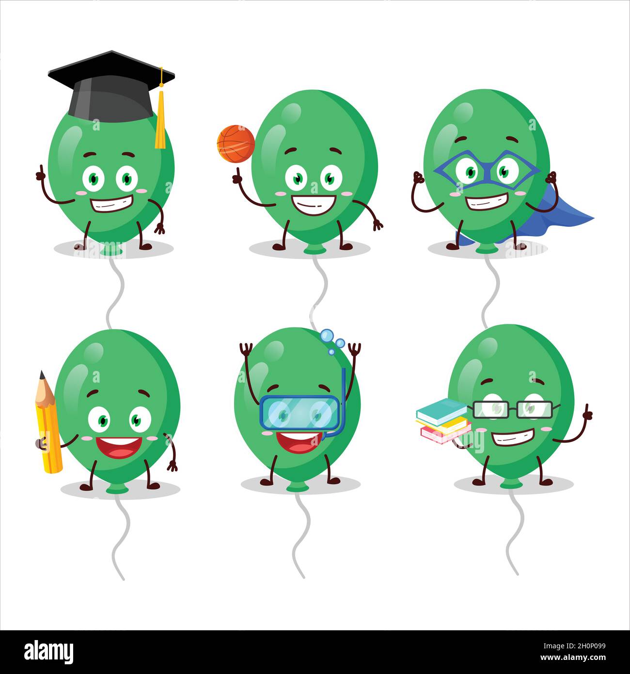 School student of green balloons cartoon character with various ...