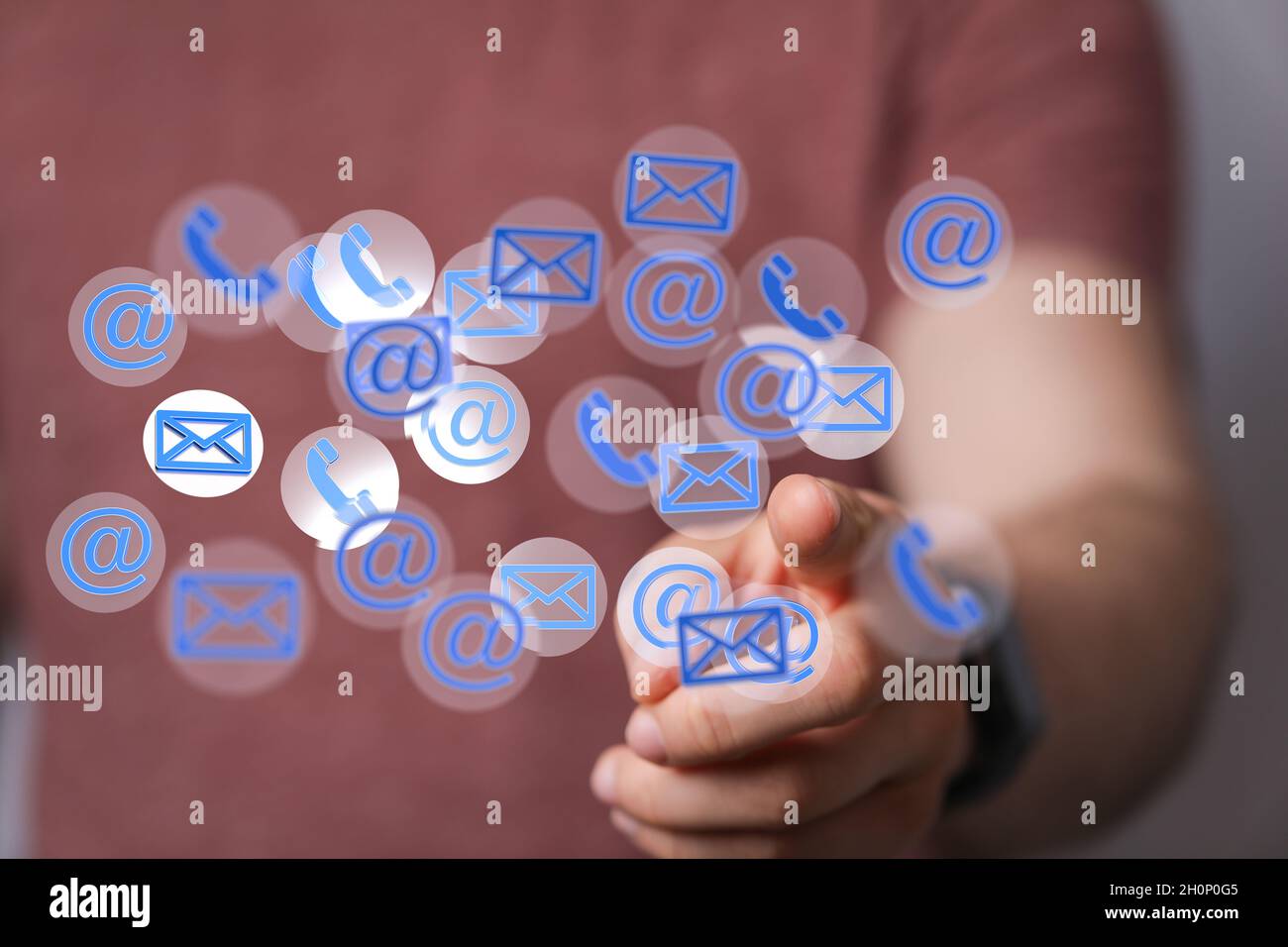 3D render of an email symbol and Network Communications with a blurry ...