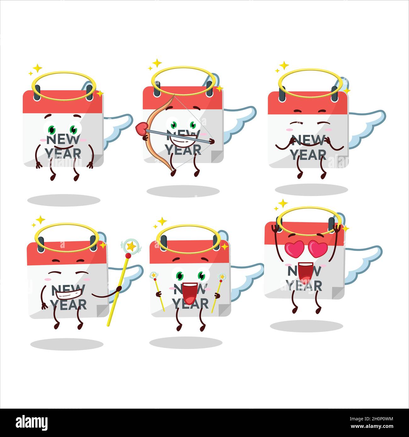 New year calendar cartoon designs as a cute angel character. Vector ...