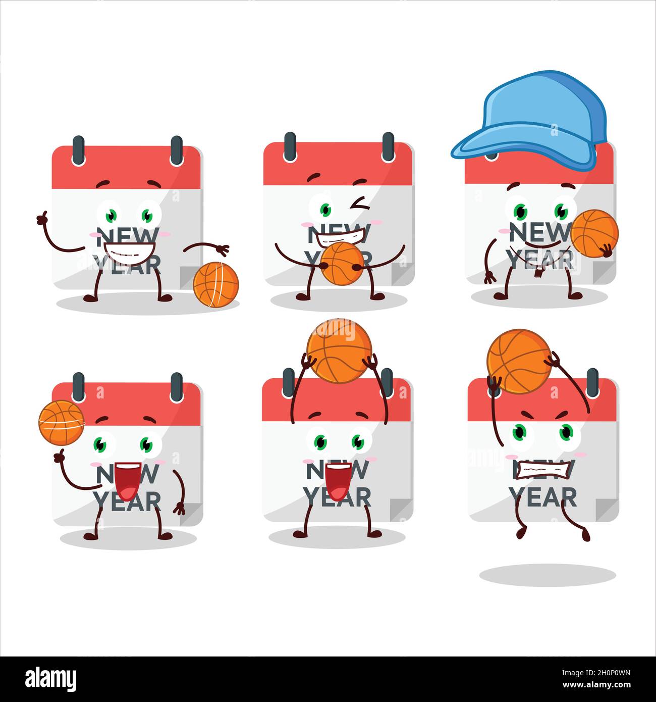 Talented new year calendar cartoon character as a basketball athlete ...