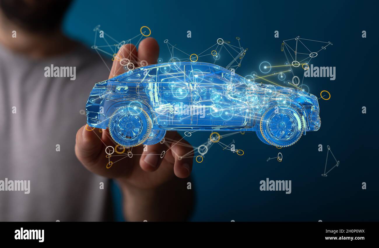 3D rendering of a digital futuristic electro car, e-motion concept ...