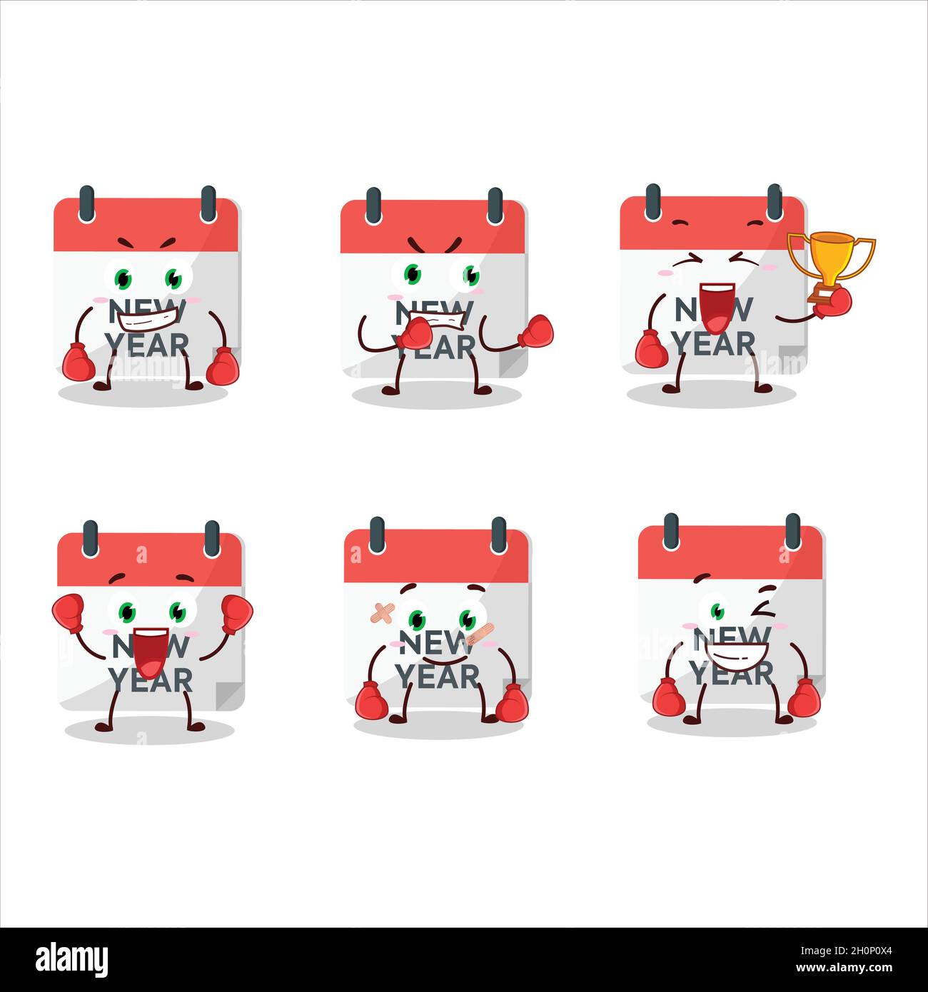 A sporty new year calendar boxing athlete cartoon mascot design. Vector ...