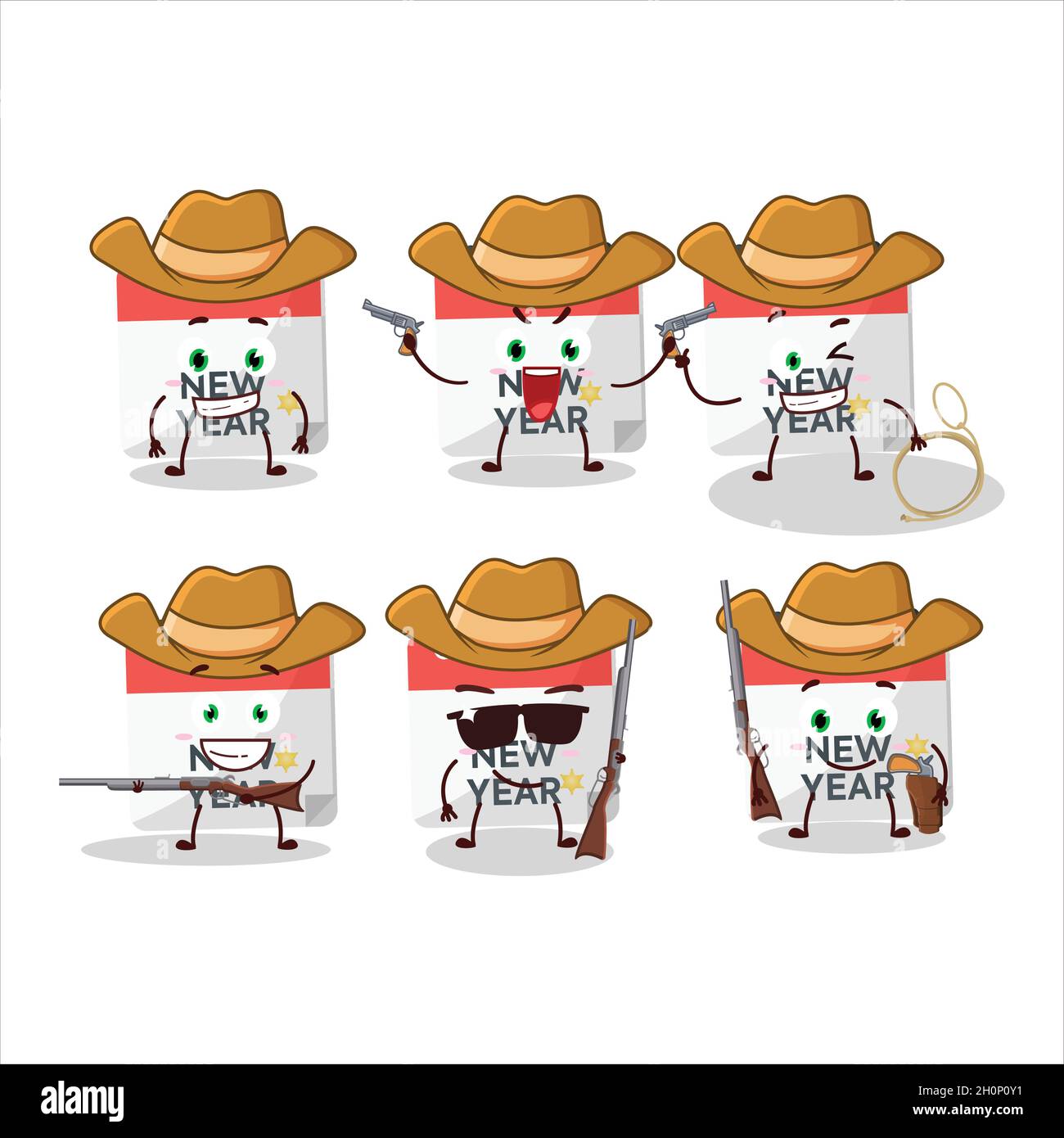 Cool cowboy new year calendar cartoon character with a cute hat. Vector ...