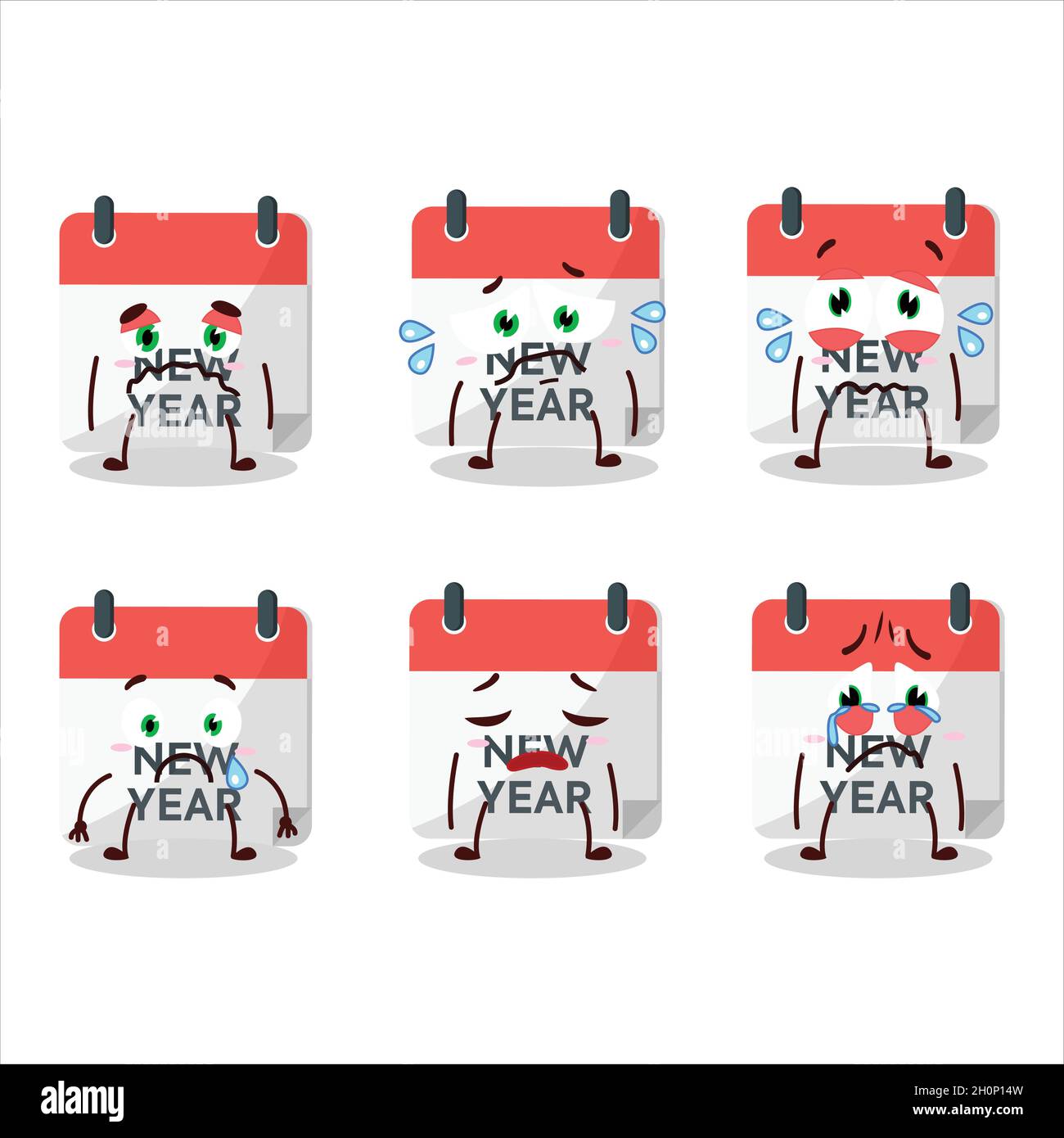 New year calendar cartoon character with sad expression. Vector ...